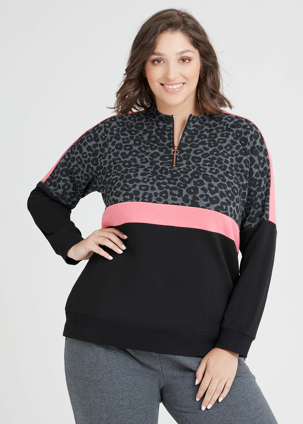Shop Plus Size Leopard Spliced Zip Sweat, Print | Taking Shape AU