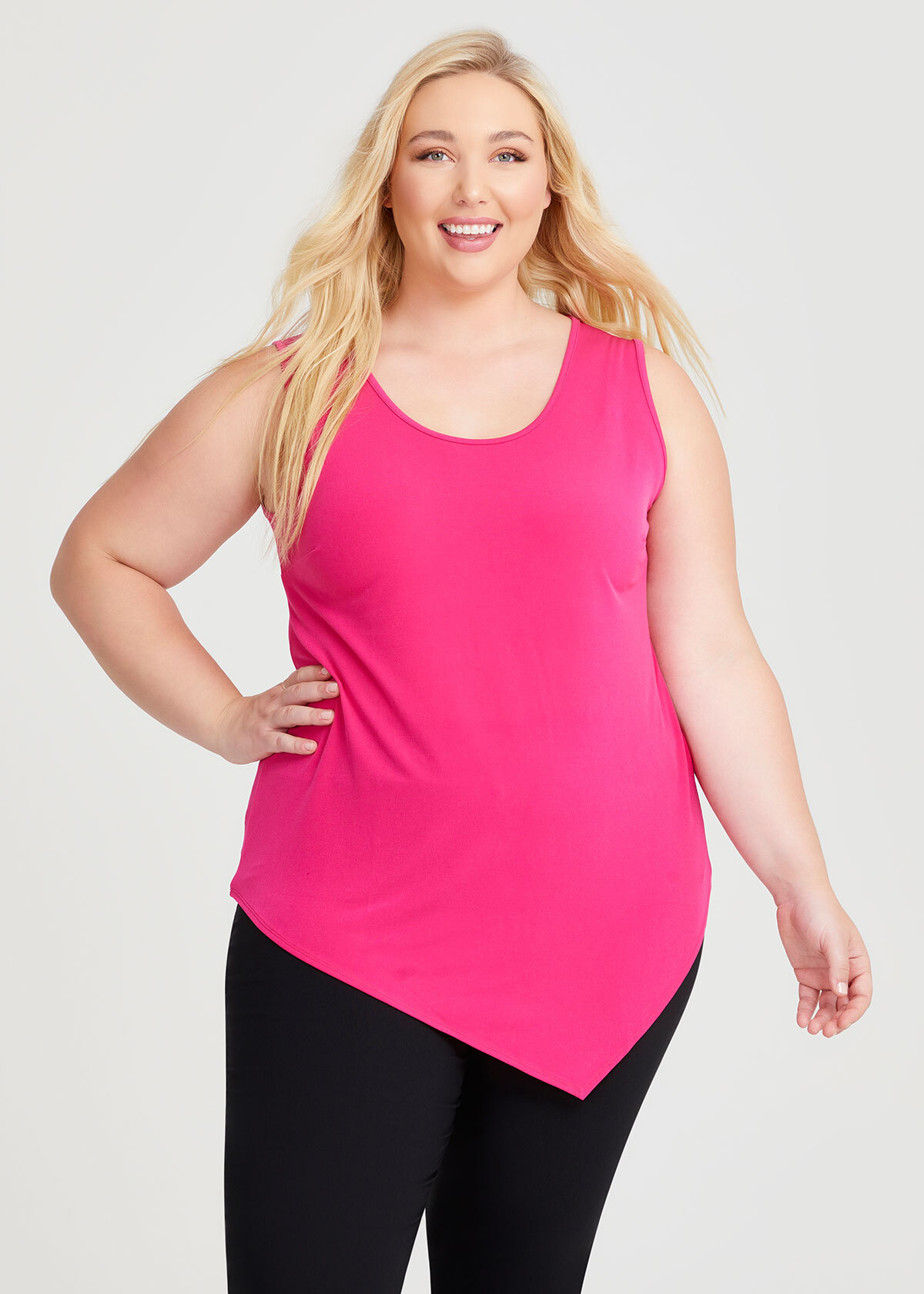 Plus Size Women's Luna Mix Media Tank in Pink | Taking Shape NZ