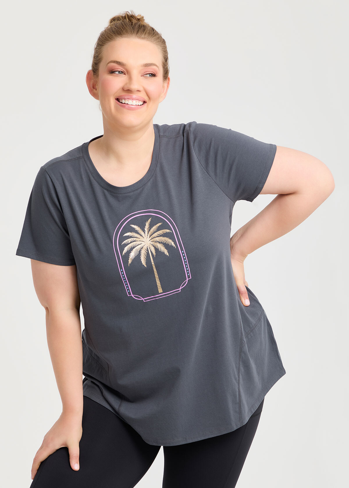 Shop Plus Size Cotton Foil Palm Active T-shirt, Grey | Taking Shape AU