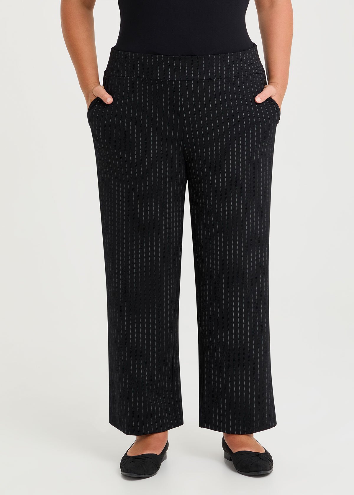 Shop Plus Size Natural Pinstripe Pant, Black | Taking Shape UK