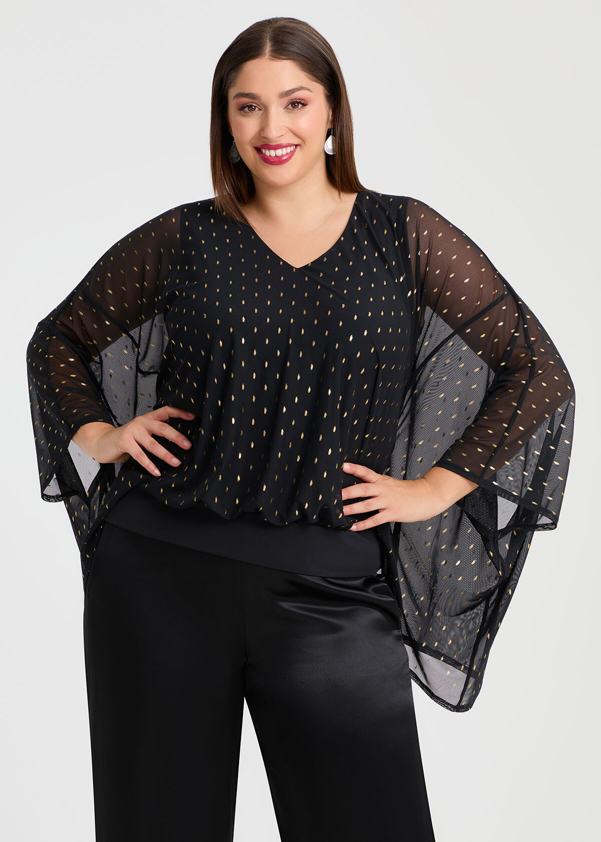 Shop Plus Size Gold Dash Mesh Party Top, Black | Taking Shape AU