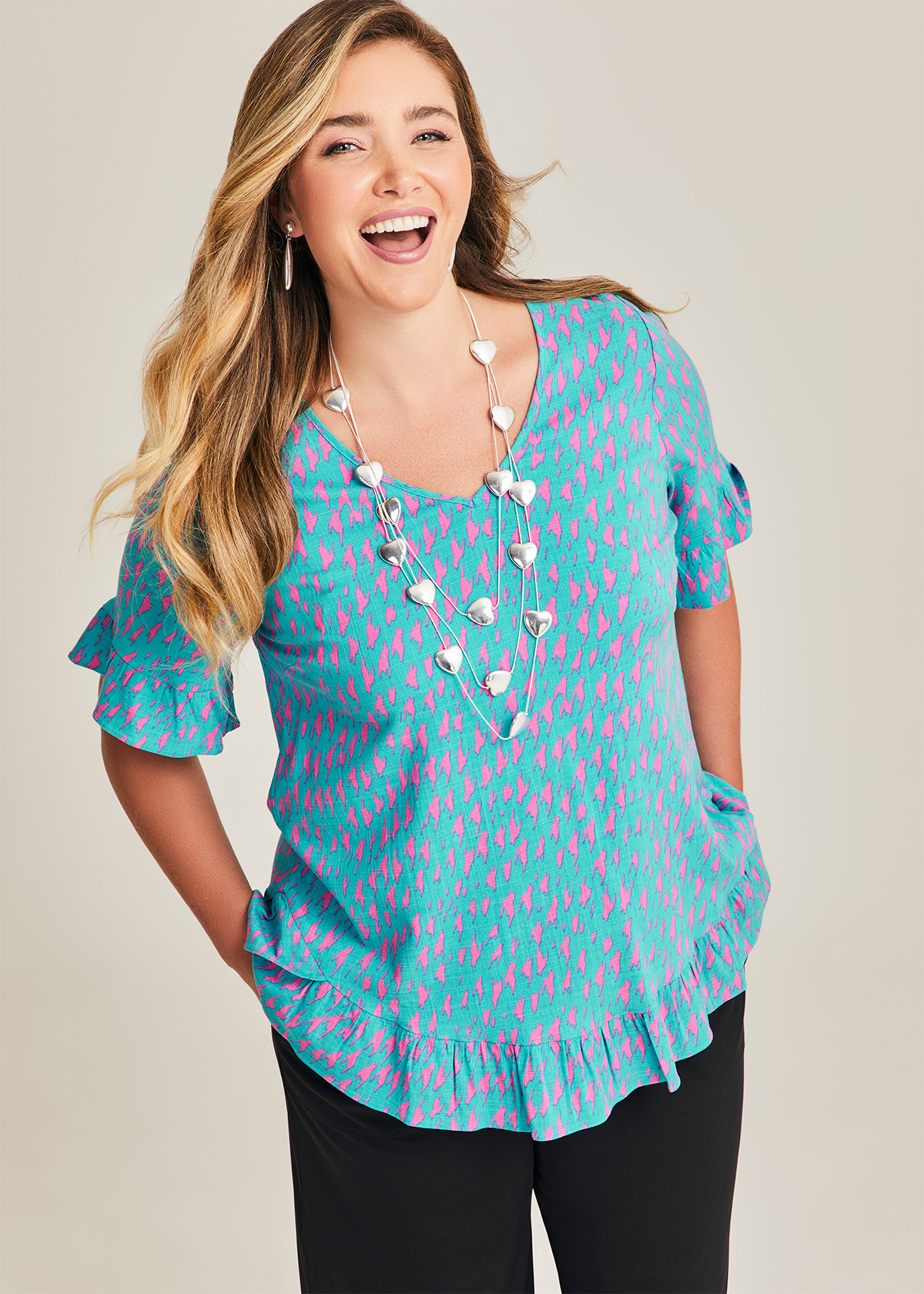 Plus Size Salsa Natural Top in Bluebird Print | Taking Shape AU