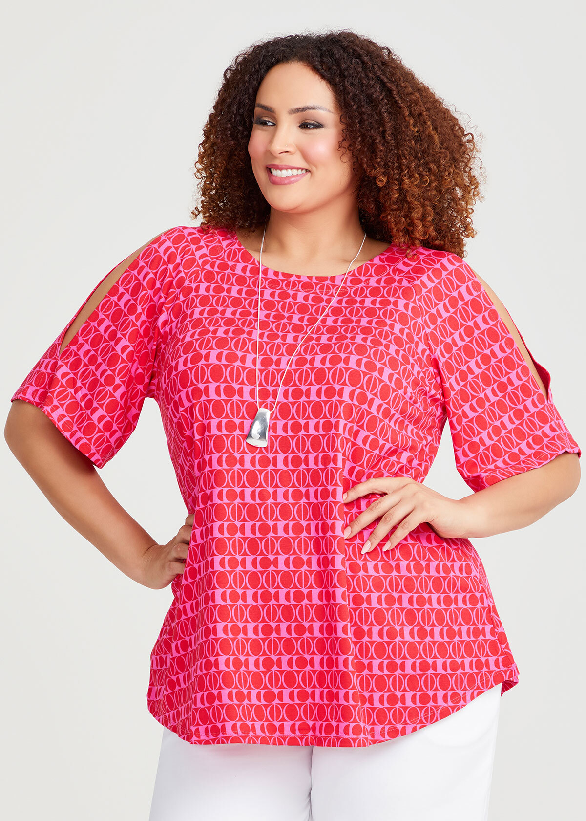 Shop Plus Size Natural Ivy Cold Shoulder Top, Print | Taking Shape AU