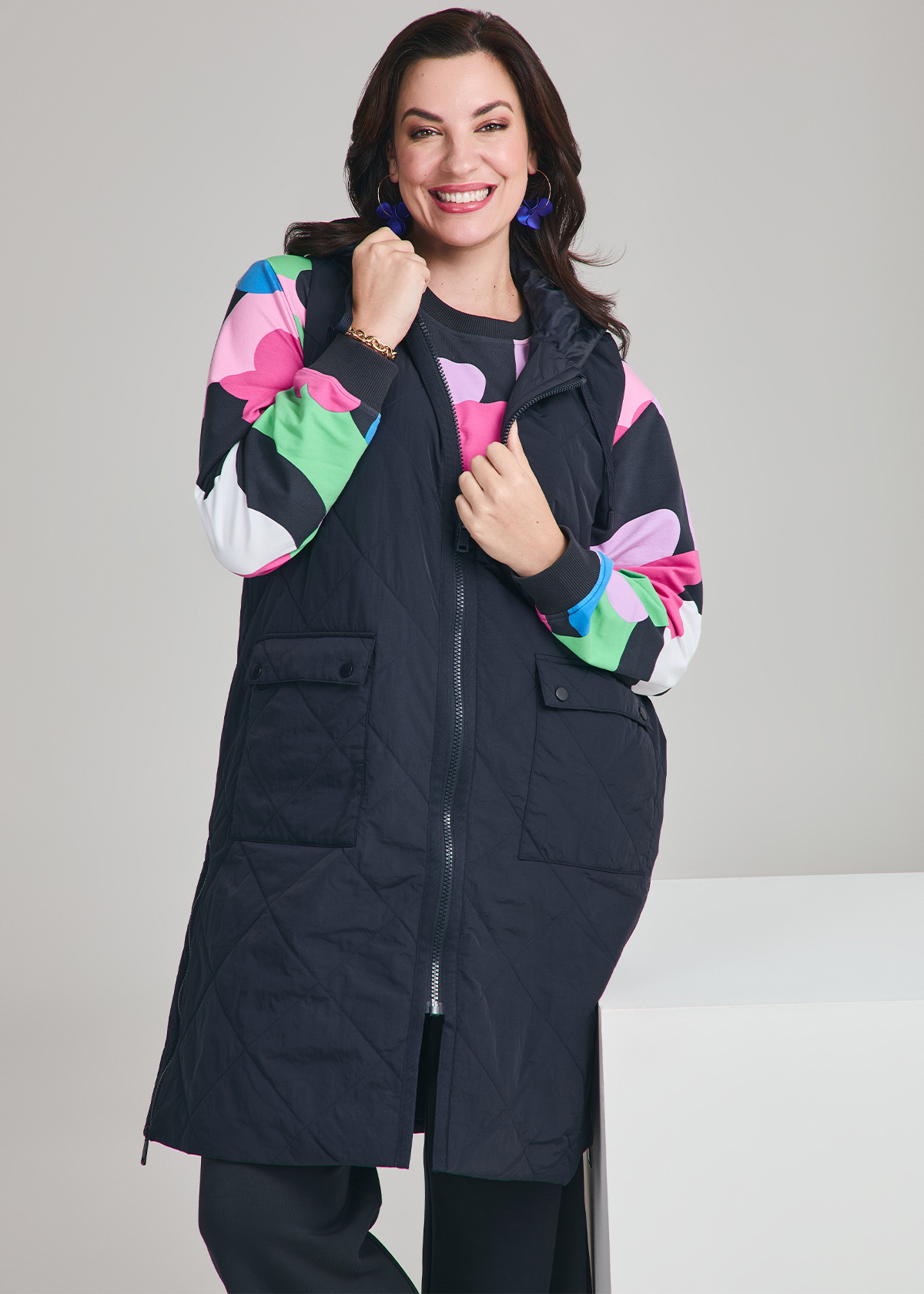 Shop Plus Size Hooded Zip Thru Puffer Vest, Black | Taking Shape NZ