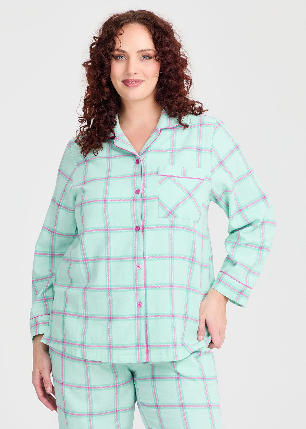 Shop Plus Size Flannelette Grid Pyjama Shirt, Green | Taking Shape AU