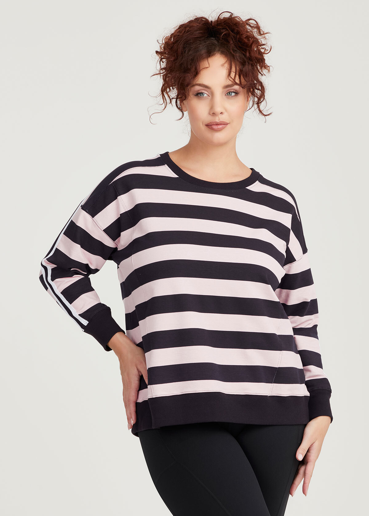 Shop Plus Size Active Cotton Stripe Sweatshirt, Stripes | Taking Shape NZ
