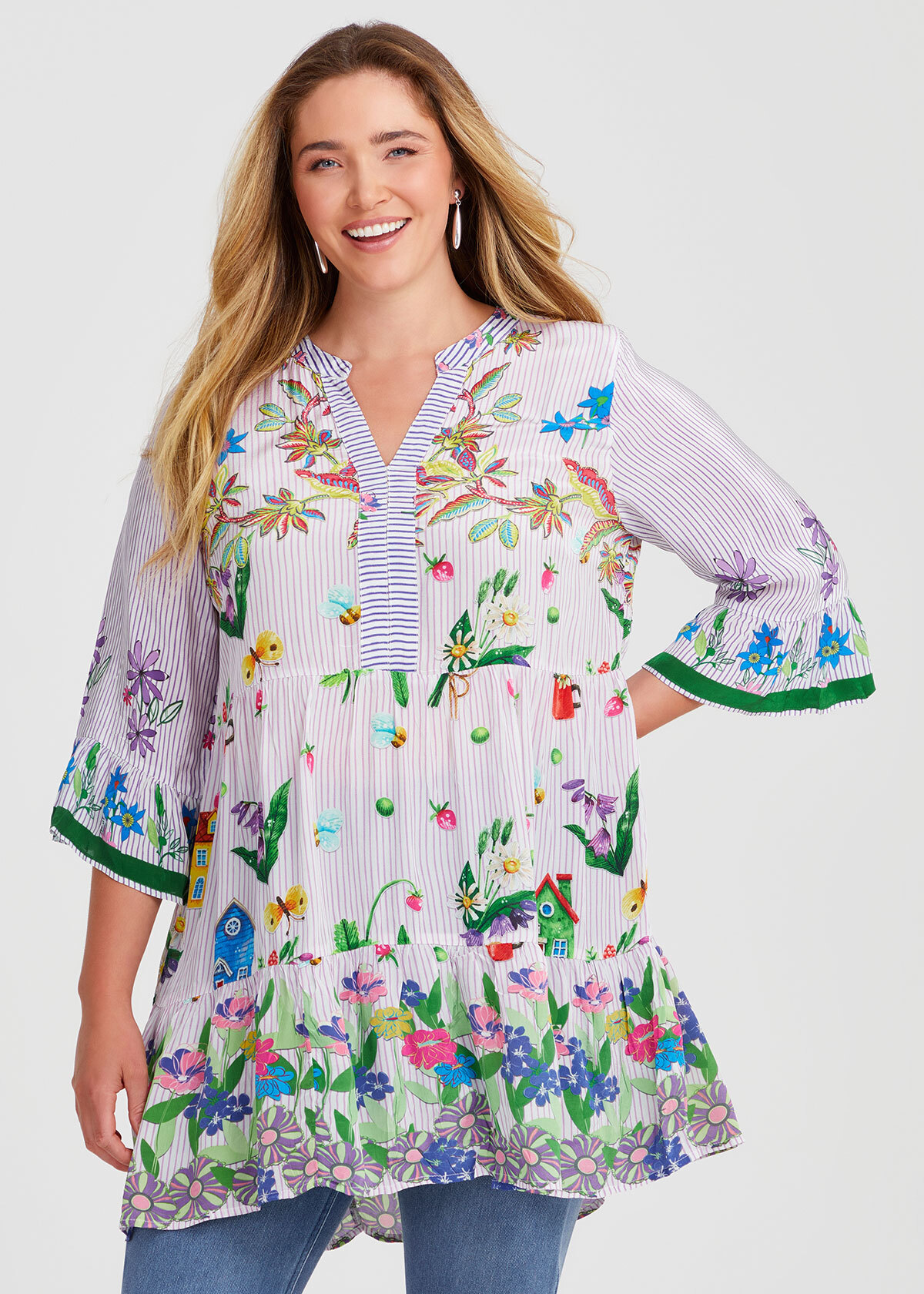 Shop Plus Size Natural Floral Stripe Tunic, Floral | Taking Shape AU