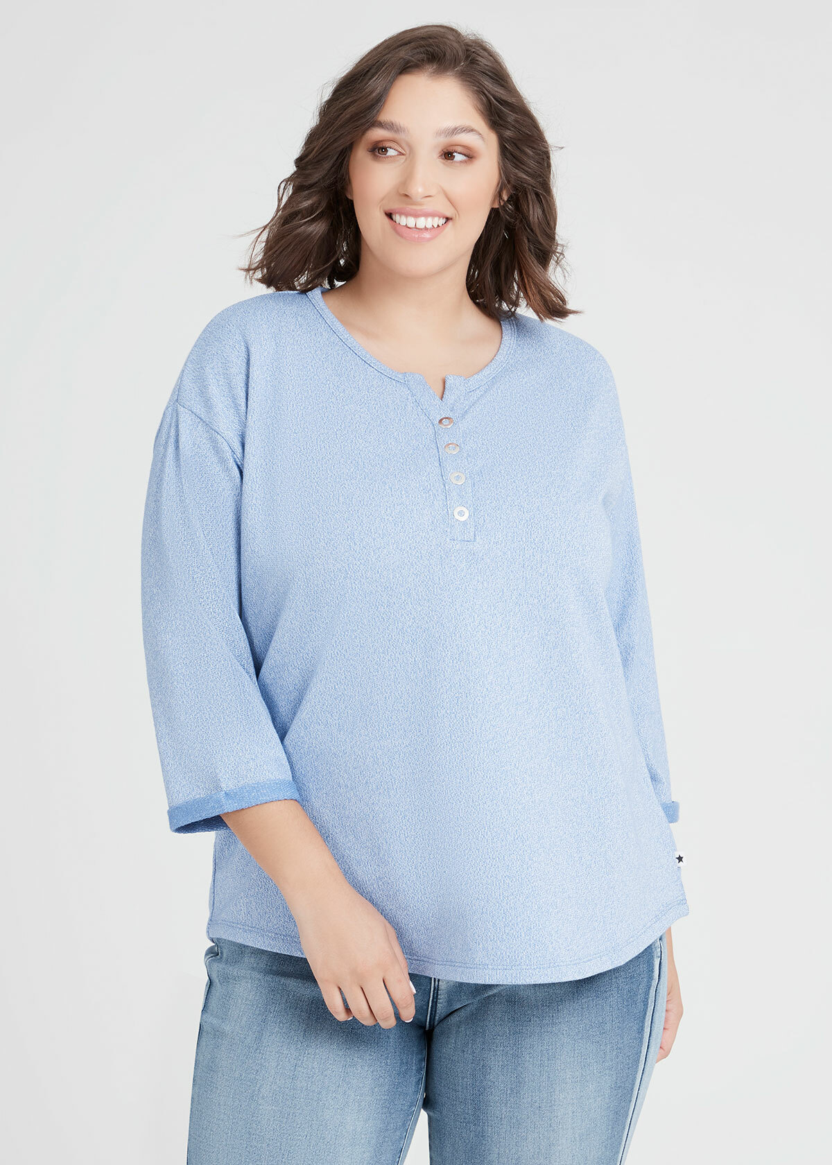 Shop Plus Size Textured Henley Sweat Top, Blue | Taking Shape AU
