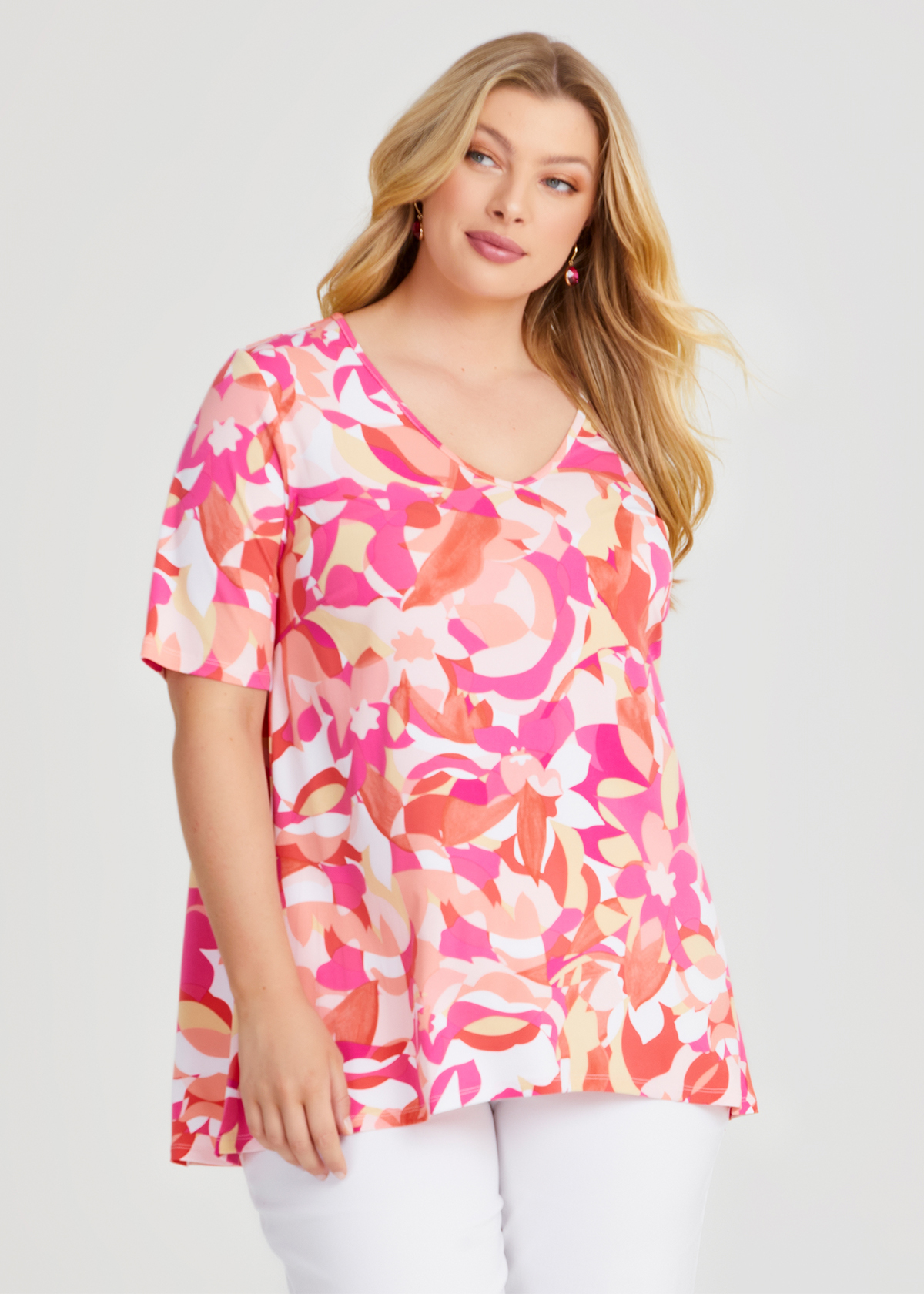Shop Plus Size V Neck Printed Top, Orange | Taking Shape AU