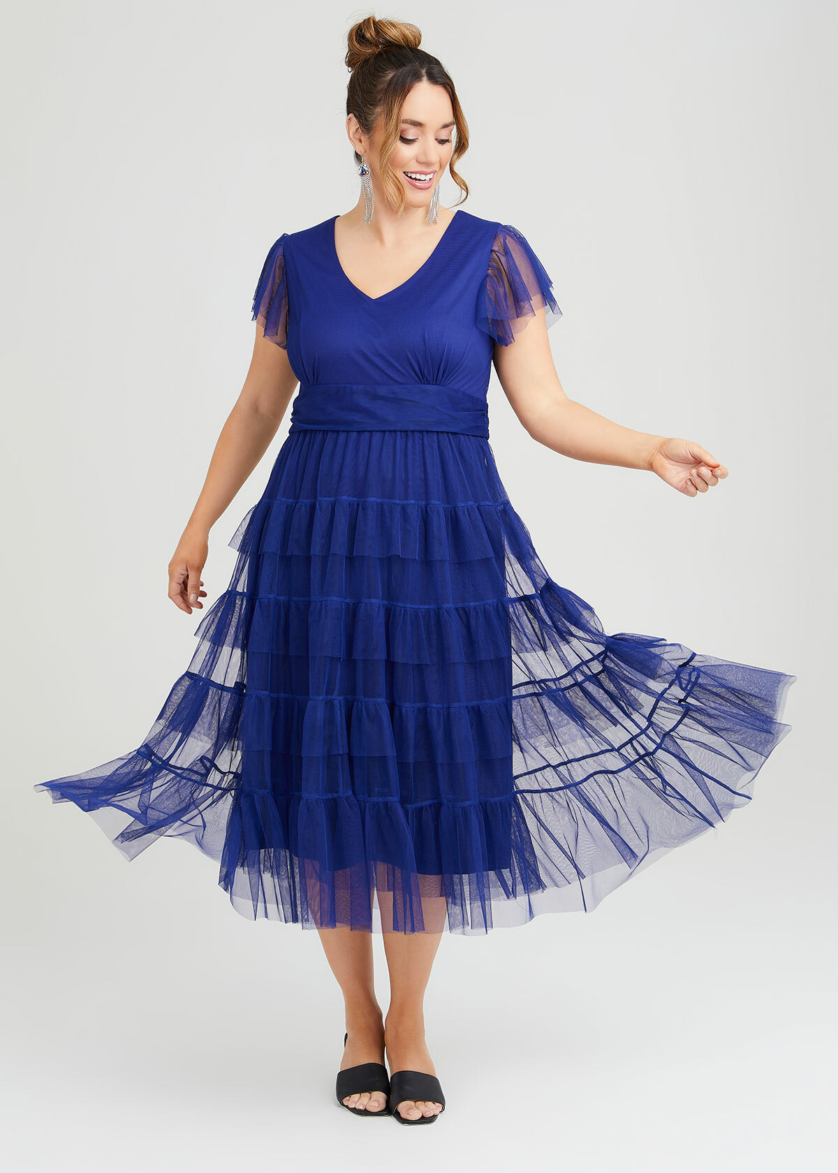 Shop Plus Size Cassandra Ruffle Mesh Formal Dress, Blue | Taking Shape AU