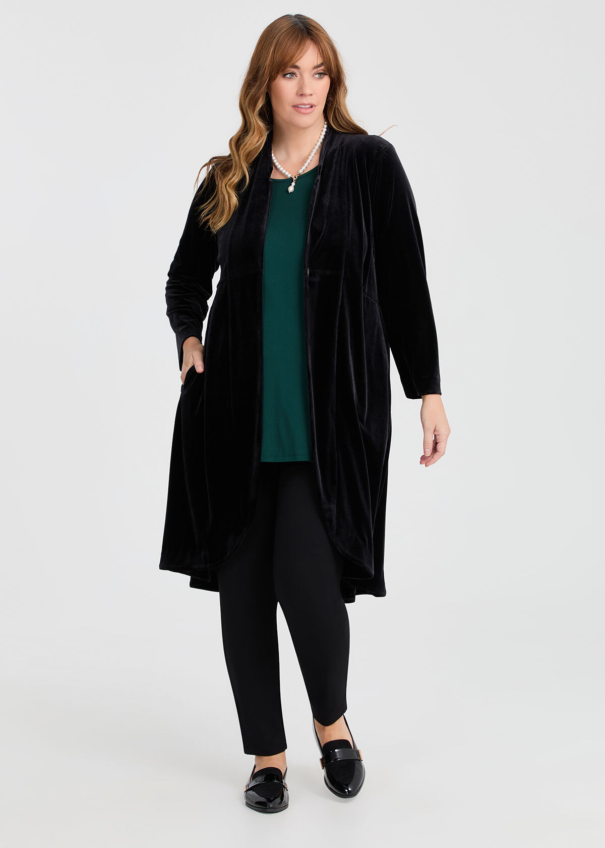 Shop Plus Size Abbey Velour Duster, Black | Taking Shape NZ