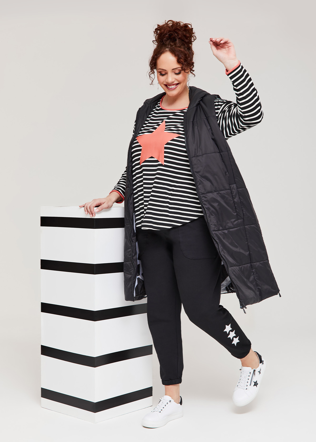 Shop Plus Size Cotton Star Print Trackpant, Black | Taking Shape AU