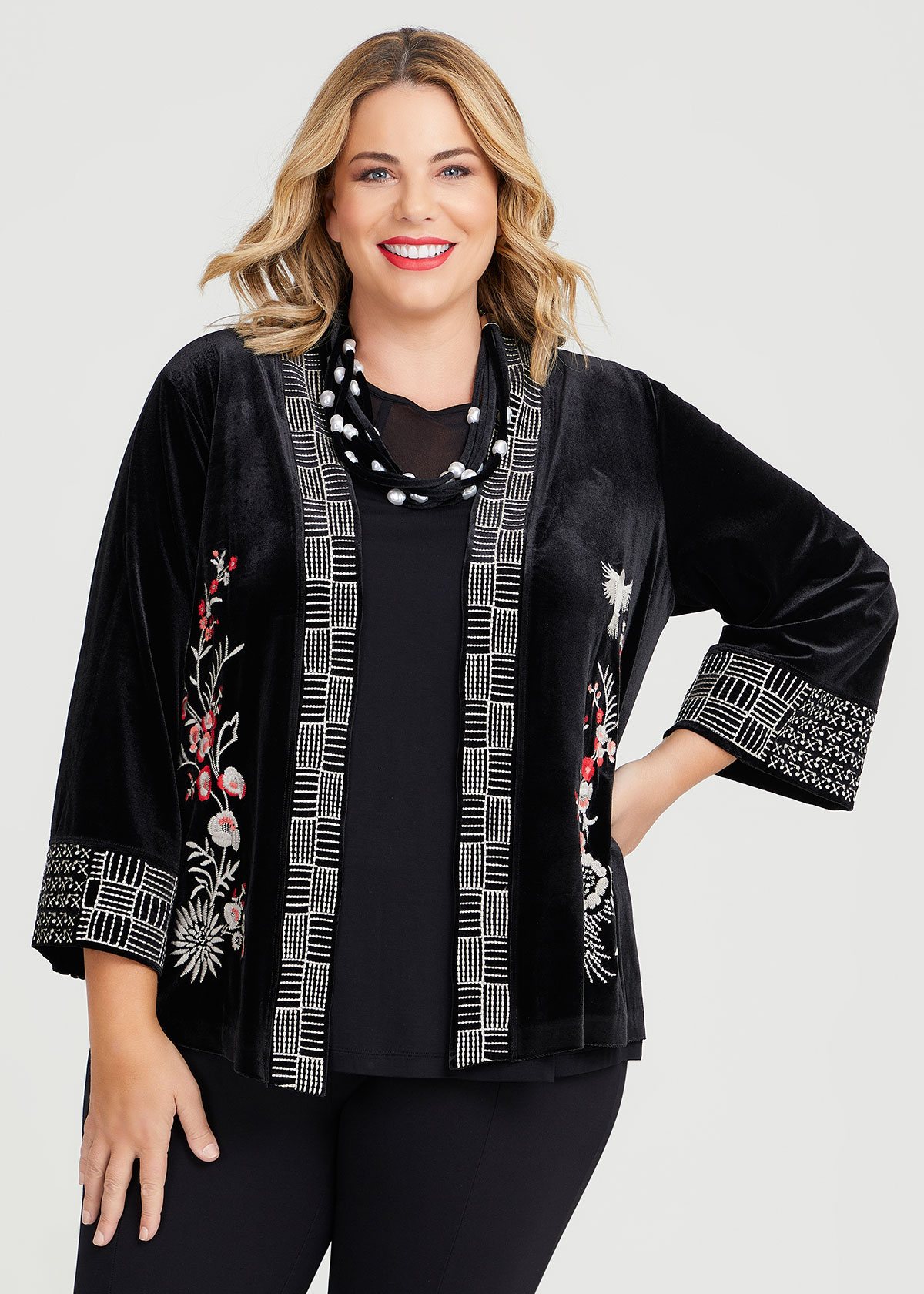Shop Plus Size Velour Floral Border Cardigan, Multi | Taking Shape AU