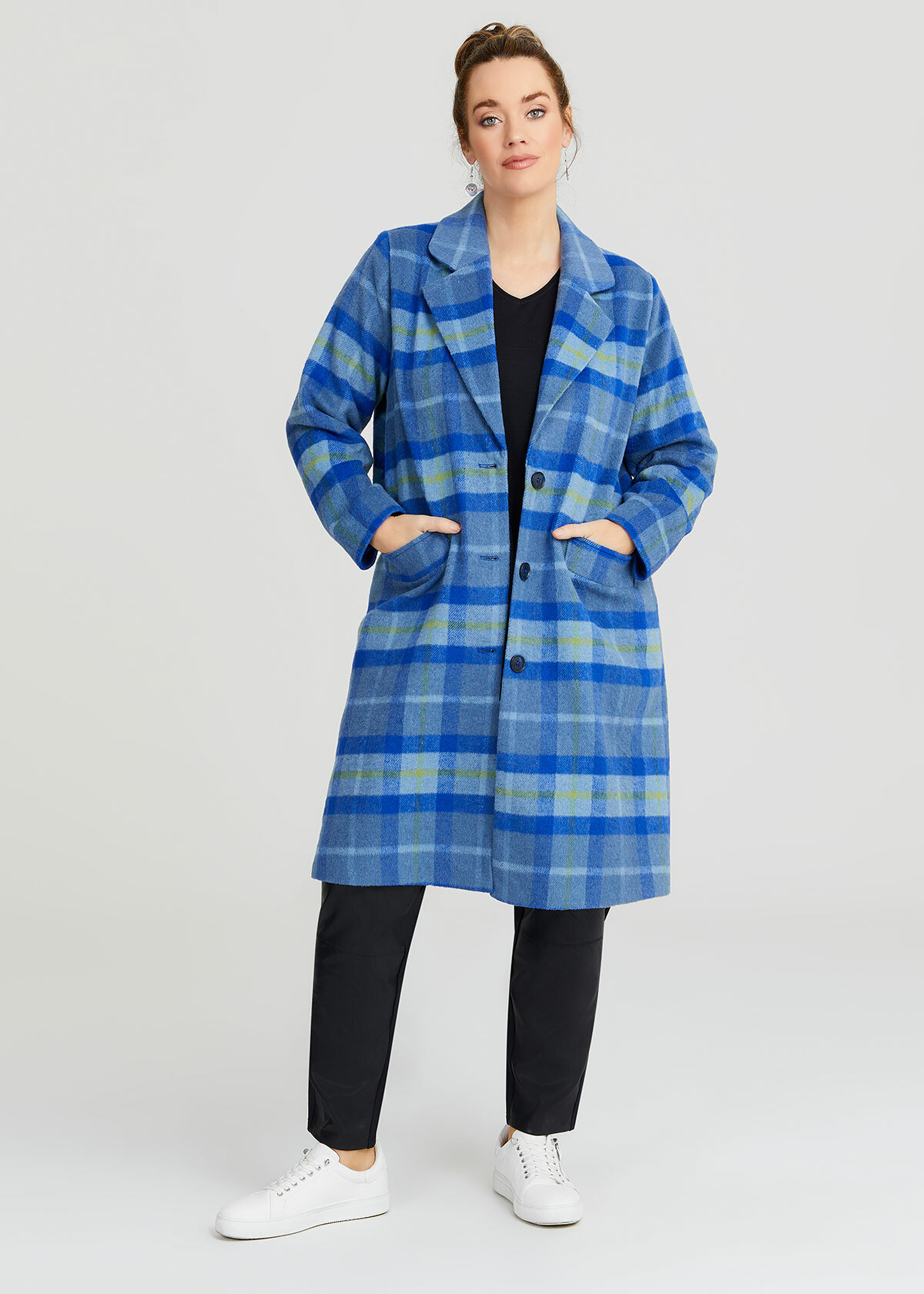 Shop Plus Size Wool Blend Check Coat, Blue | Taking Shape AU
