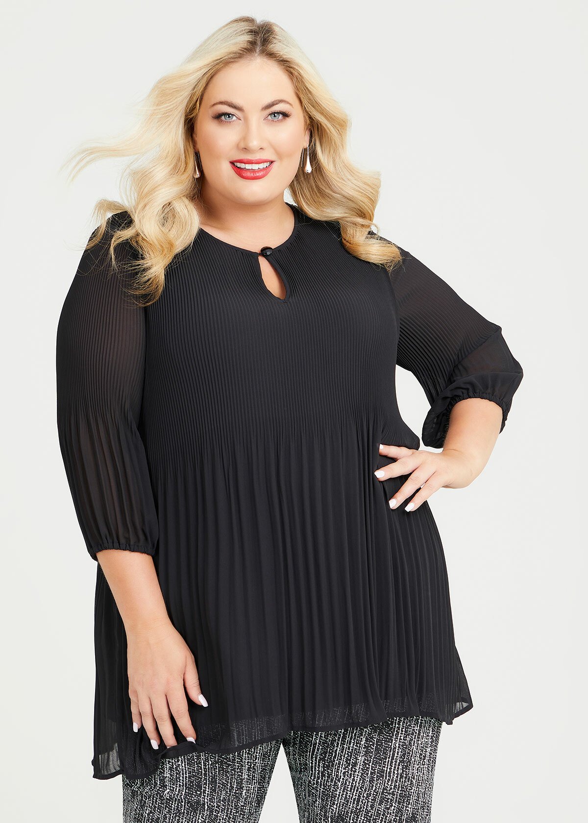 Shop Plus Size Juno Plisse Georgette Tunic in Black | Taking Shape AU