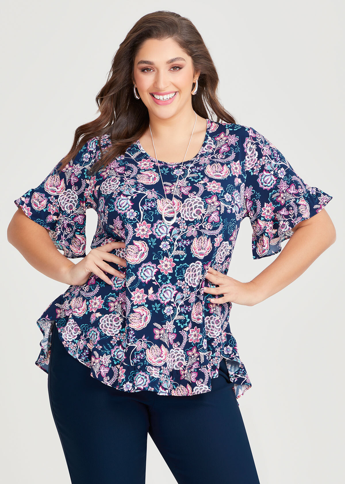 Shop Plus Size Salsa Ruffle Hem Top, Multi | Taking Shape NZ
