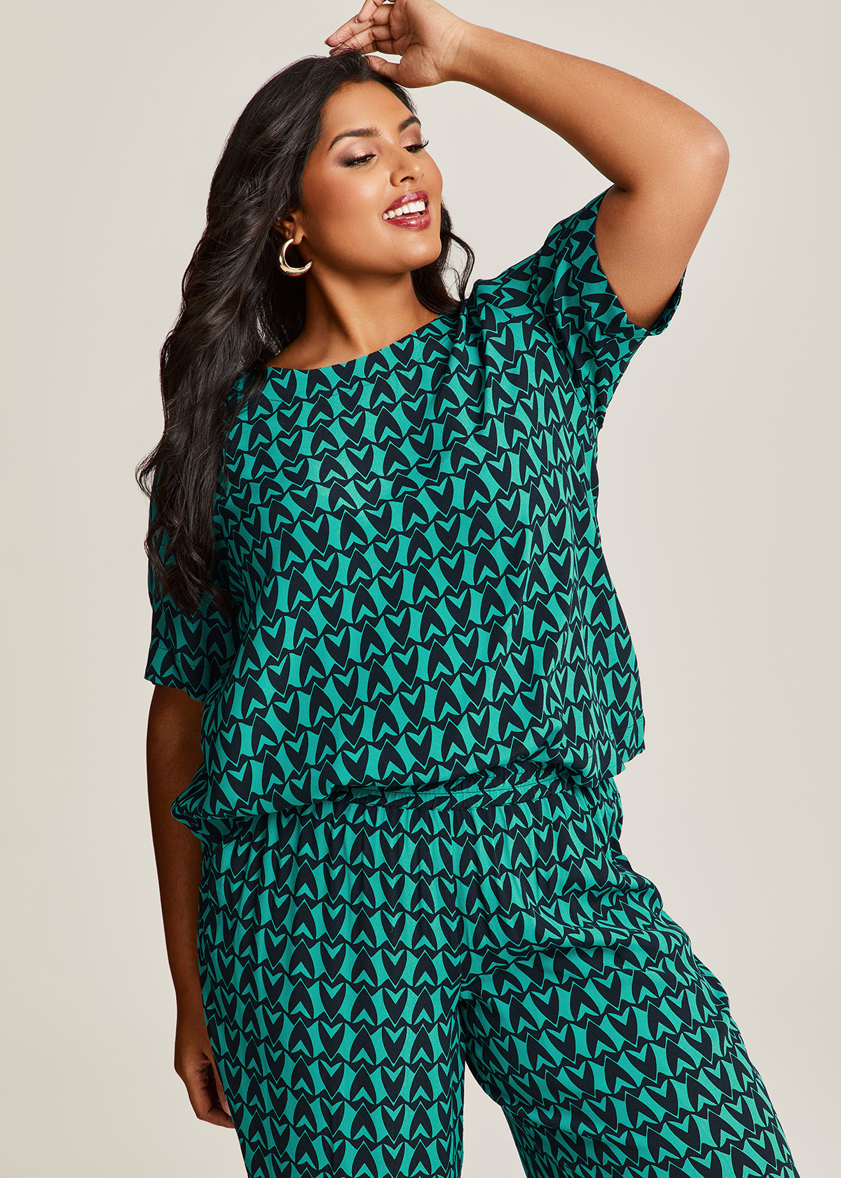 Shop Plus Size Natural Geo Print Top, Green | Taking Shape AU