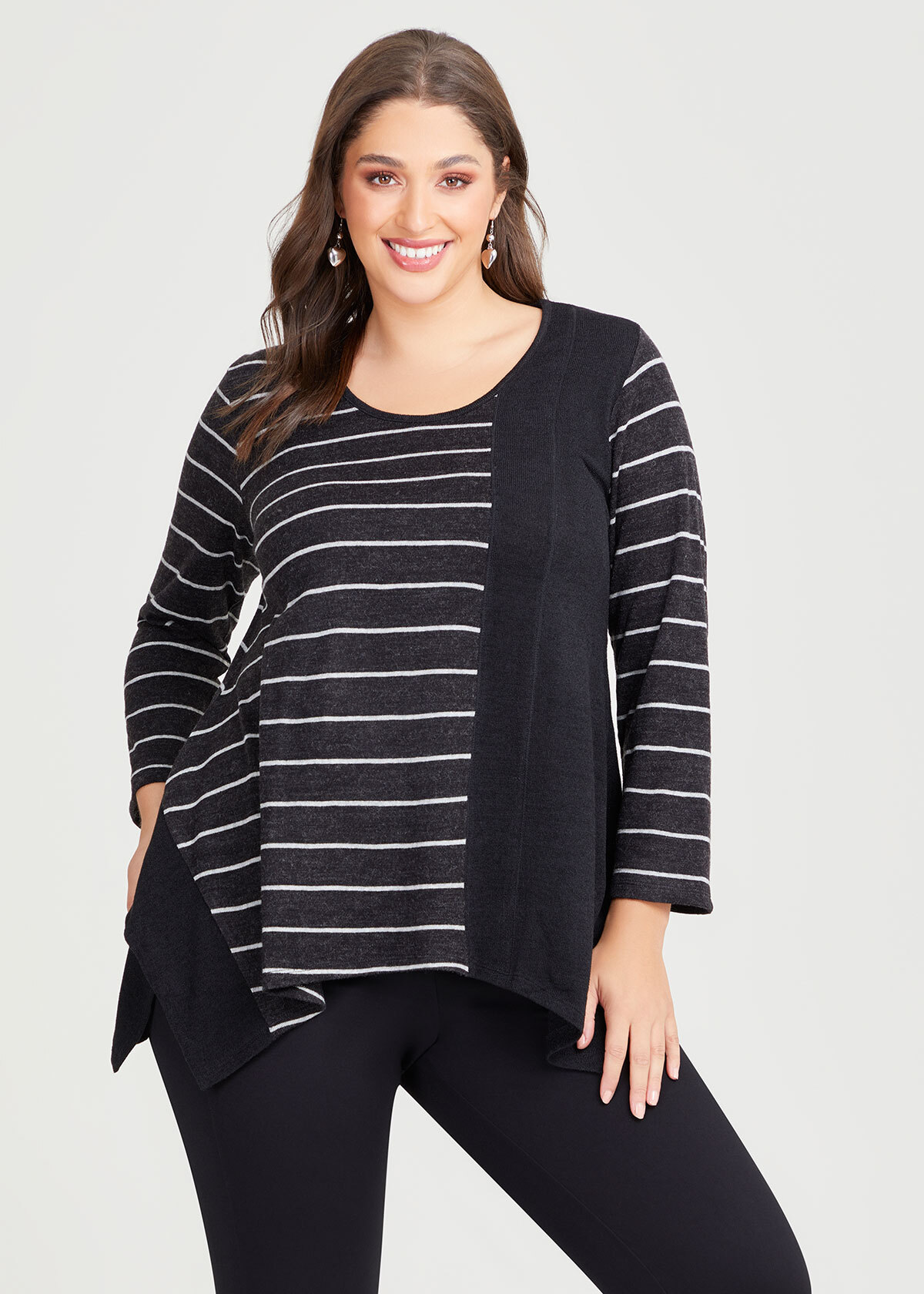 Shop Plus Size Stripe Spliced Snug Top, Black | Taking Shape AU