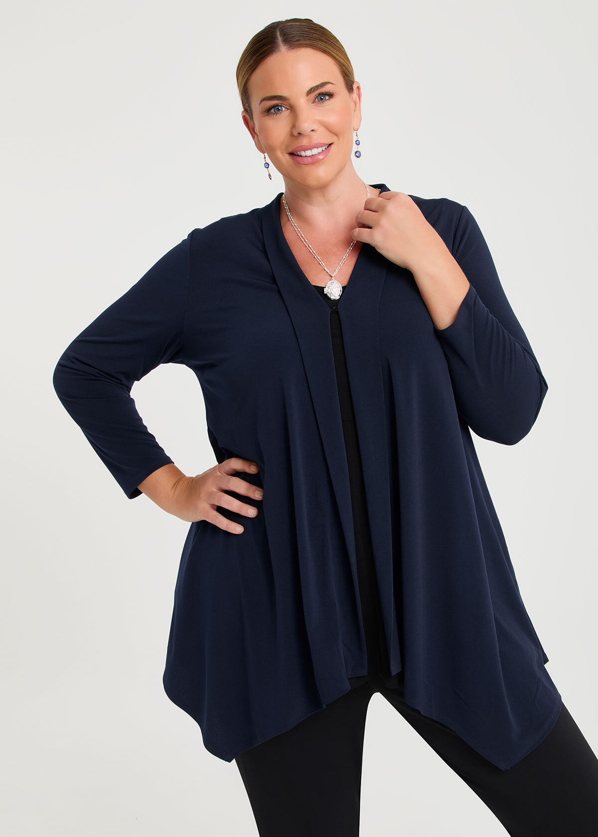 Shop Plus Size Luna Drape Cardigan, Navy | Taking Shape AU