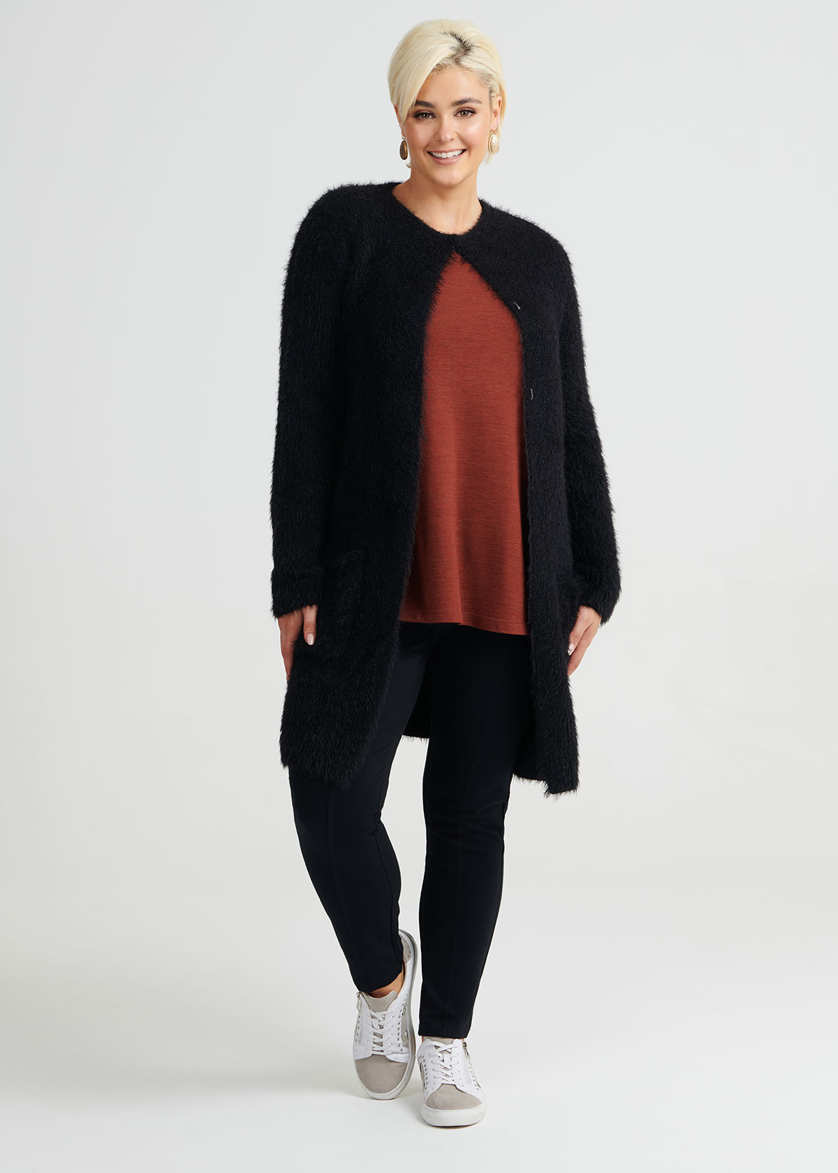 Shop Plus Size Warm And Fuzz Cardigan, Black | Taking Shape AU