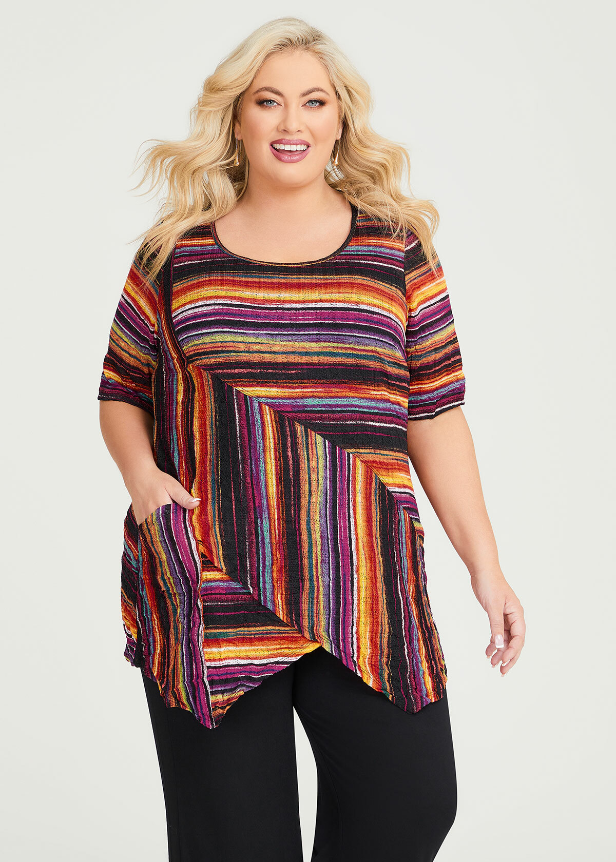 Shop Plus Size Stripe Gauze Top, Red | Taking Shape AU