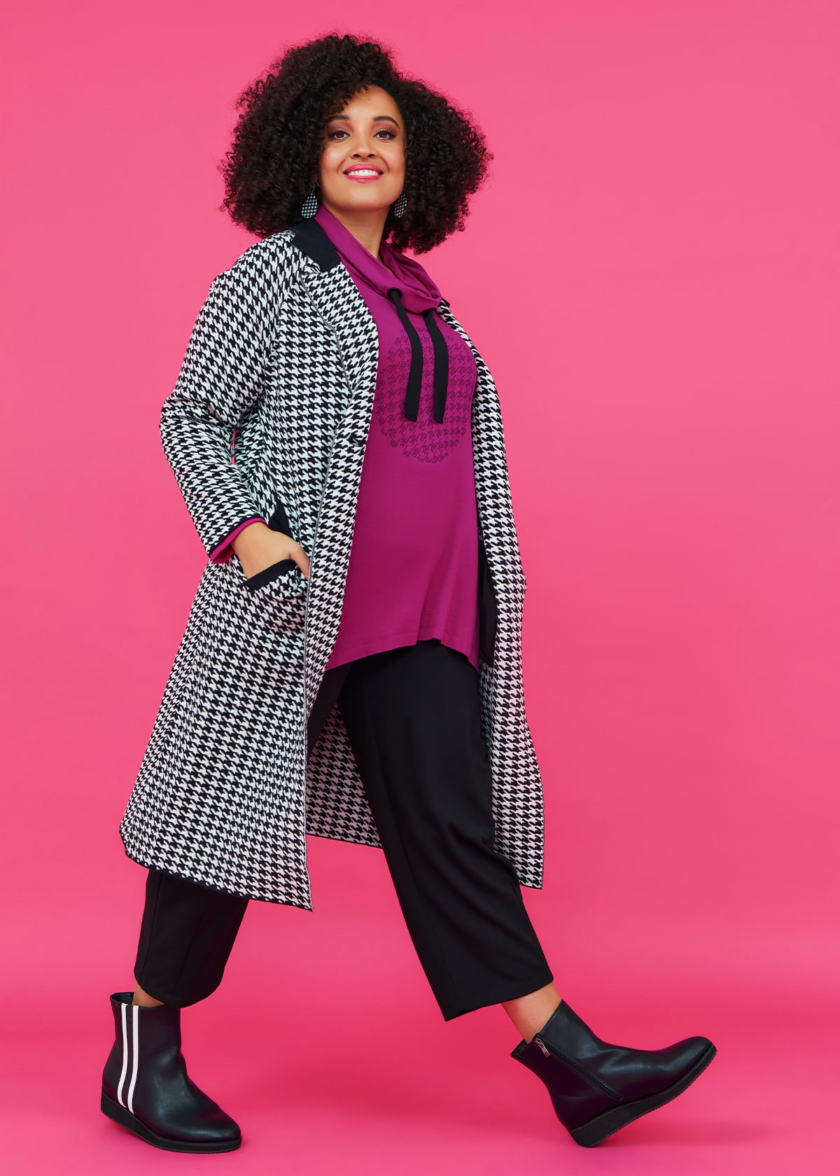 Shop Plus Size Long Herringbone Coatigan, Black | Taking Shape AU