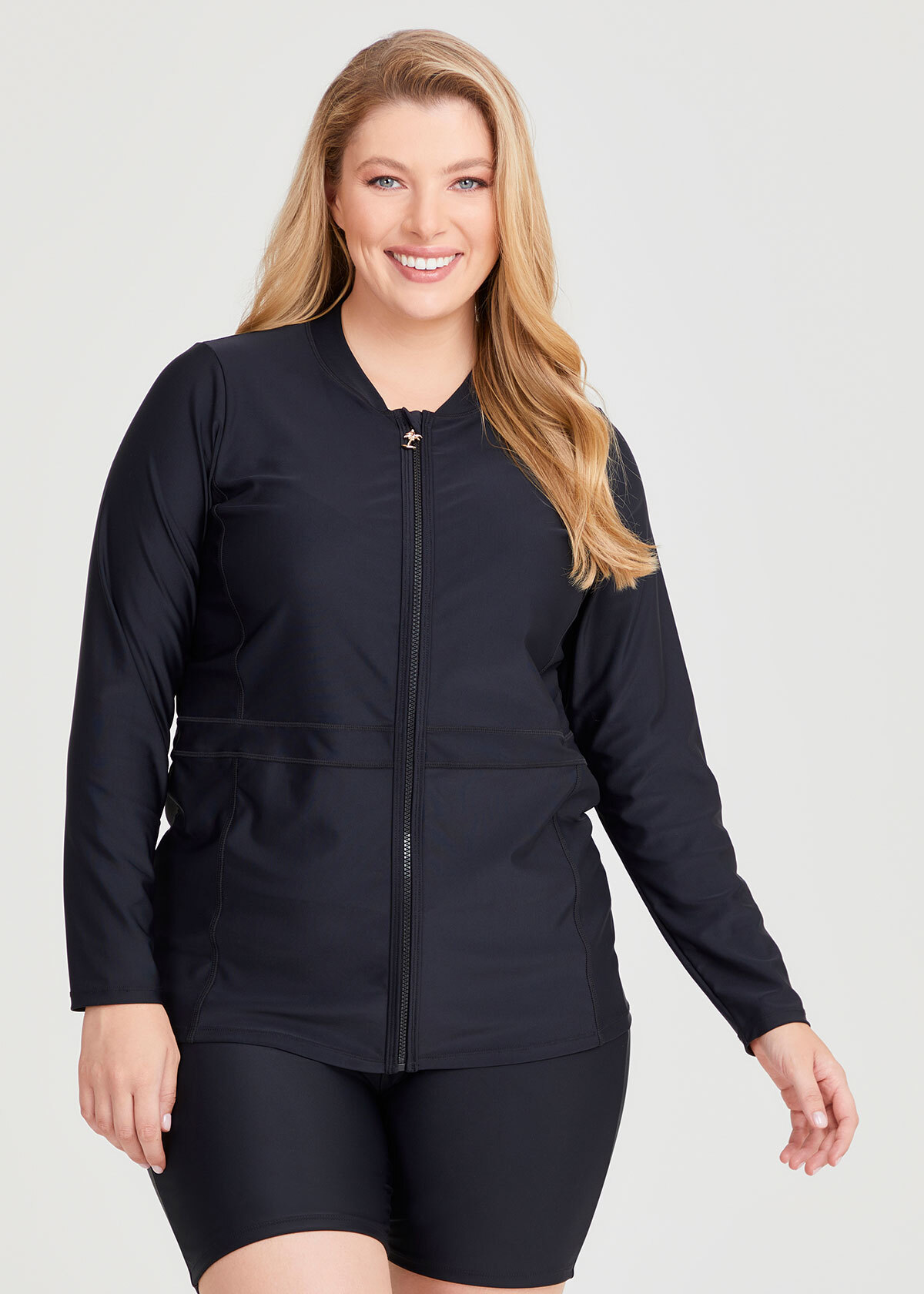 Shop Plus Size Long Sleeve Zip Rash Vest, Black | Taking Shape AU