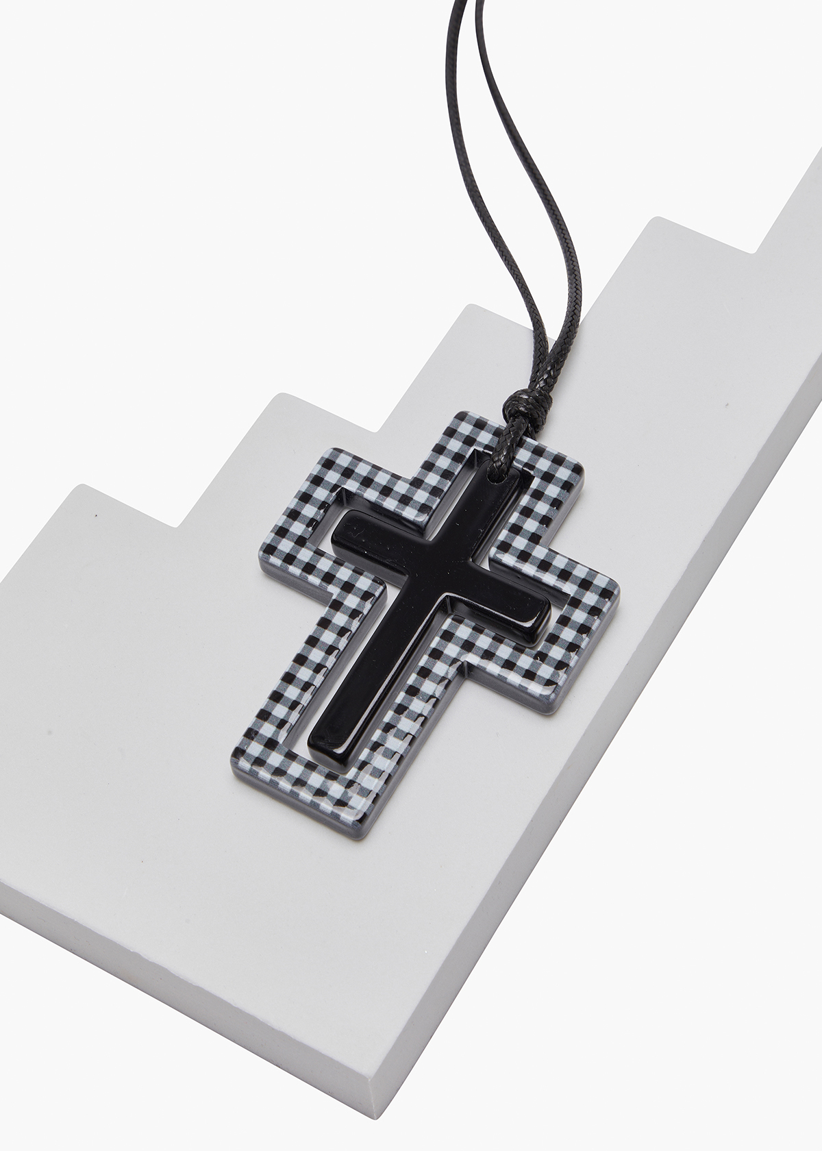 Shop Long Cross Gingham Necklace in Black | Accessories | Taking Shape UK