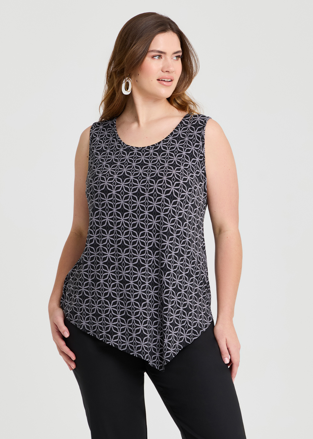 Shop Plus Size Printed Mix Media Tank, Black | Taking Shape AU
