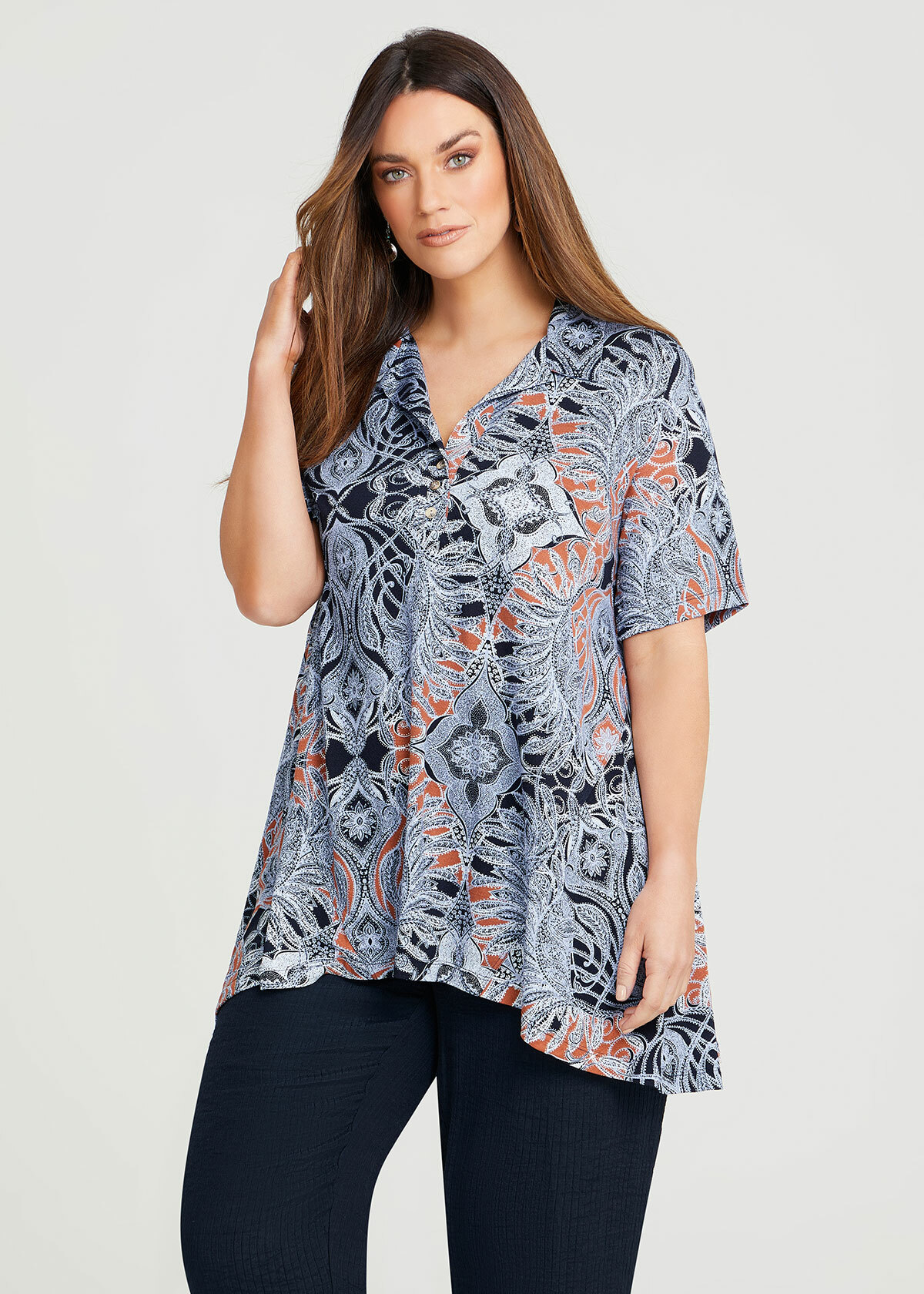 Shop Plus Size Collar Crepe Knit Natural Top, Multi | Taking Shape NZ