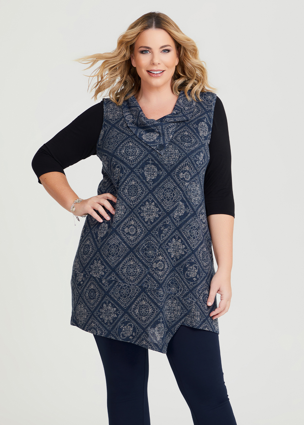 Shop Plus Size Snug Tile Print Tunic, Blue | Taking Shape AU