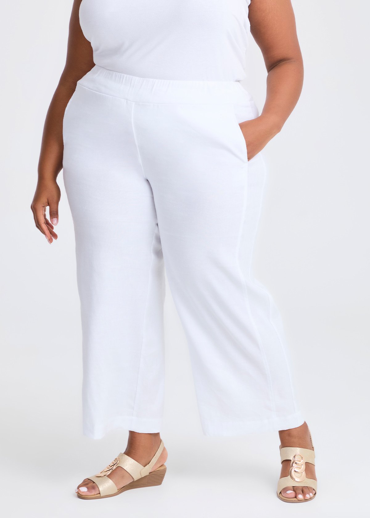 Shop Plus Size Petite Stretch Linen Bea Wide Pant, White | Taking Shape AU