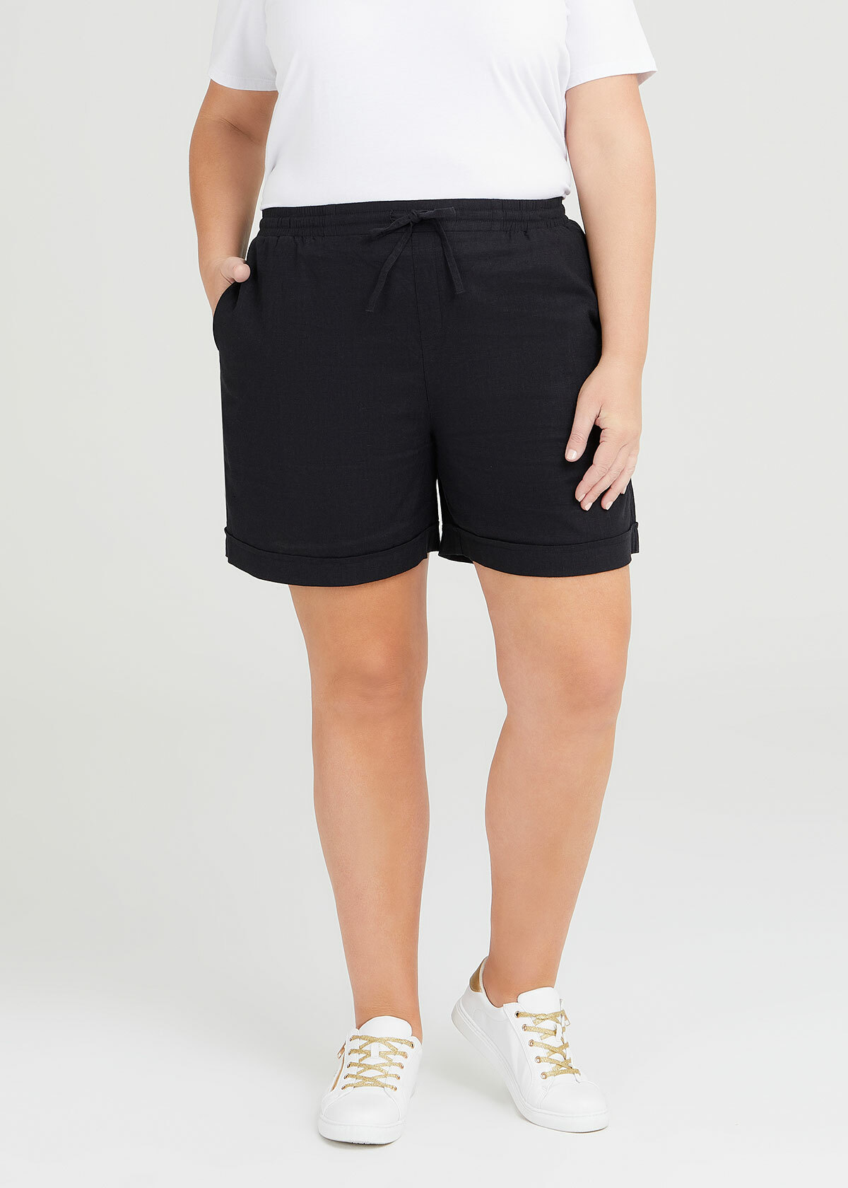 Shop Plus Size Linen Blend Relaxed Short, Black | Taking Shape AU