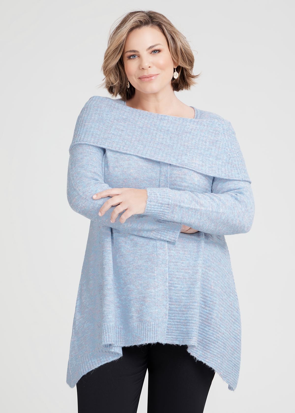 Shop Plus Size Half Rib Cowl Neck Jumper, Blue | Taking Shape AU