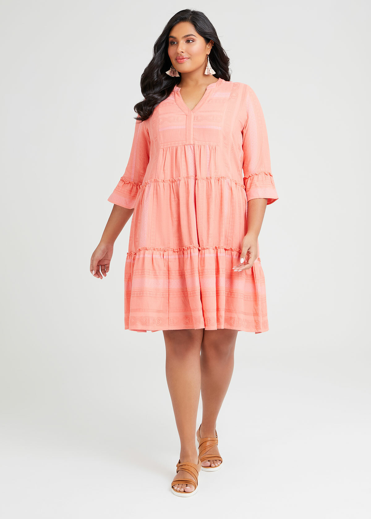 Shop Plus Size Cotton Jacquard Tiered Dress in Orange | Taking Shape AU