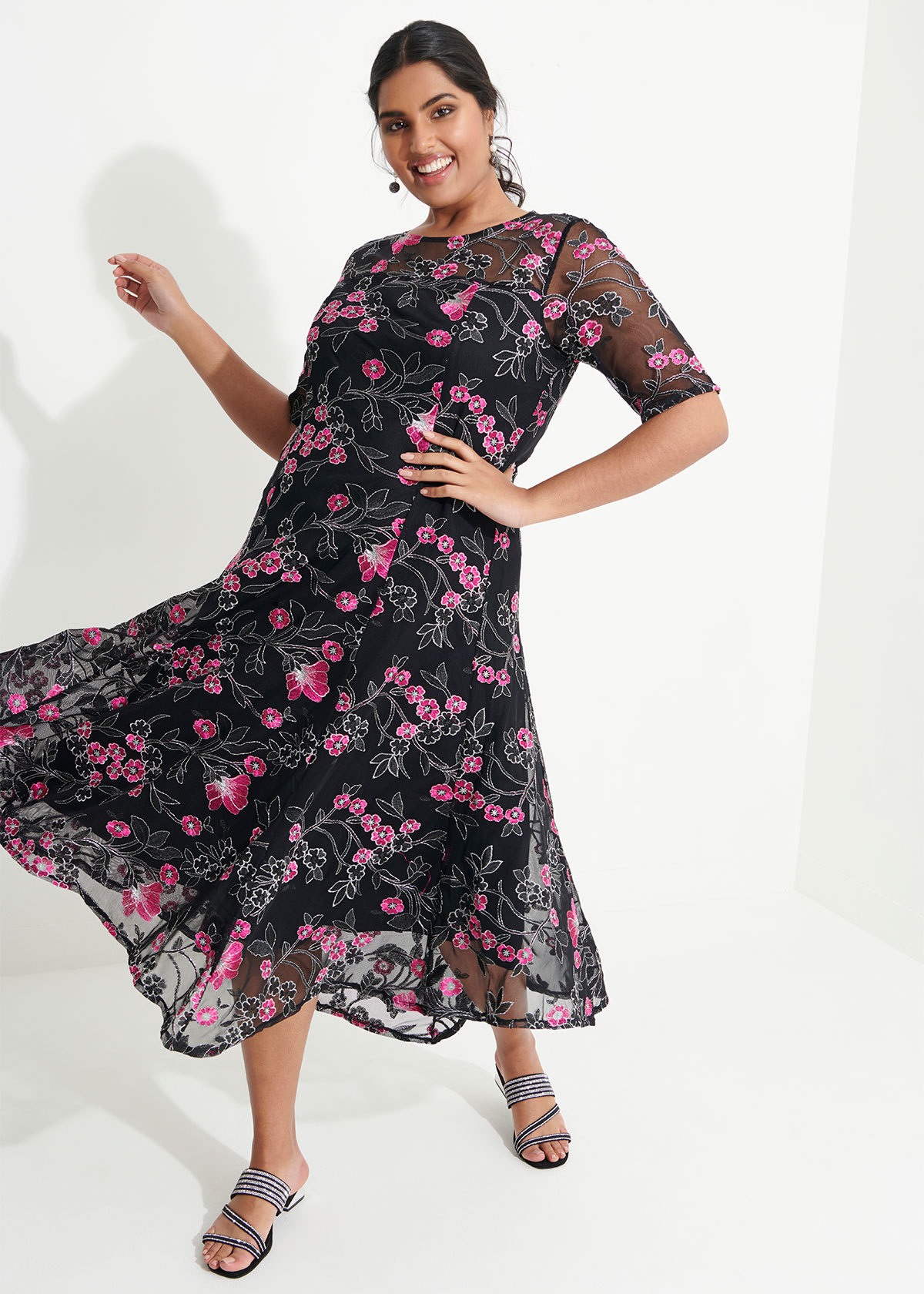 Shop Plus Size Embroidery Flower Dress, Multi | Taking Shape AU