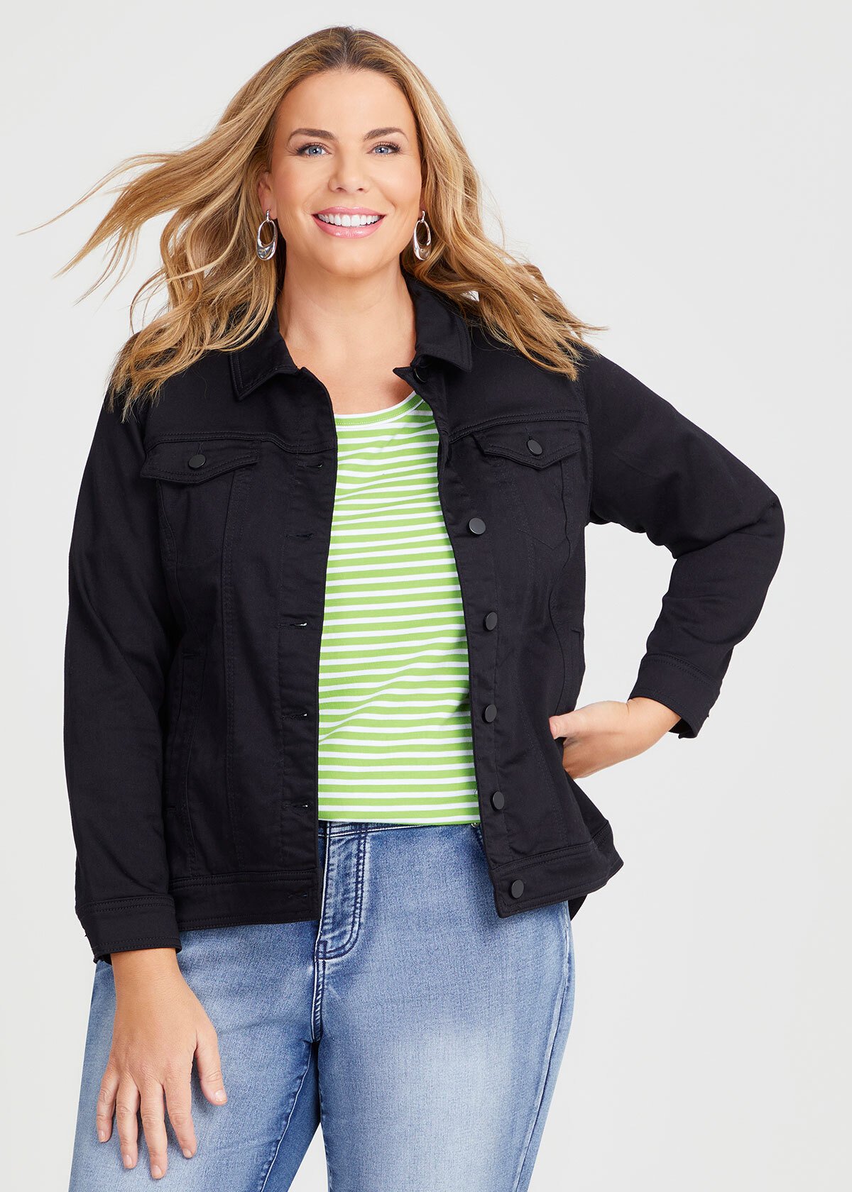 Shop Plus Size Coloured Best Fit Denim Jacket, Black | Taking Shape AU