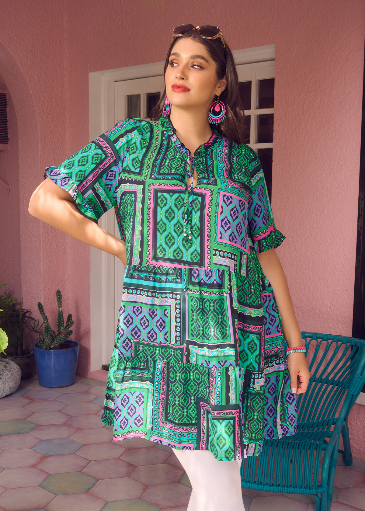 Shop Plus Size Tile Print Natural Tier Tunic, Multi | Taking Shape AU