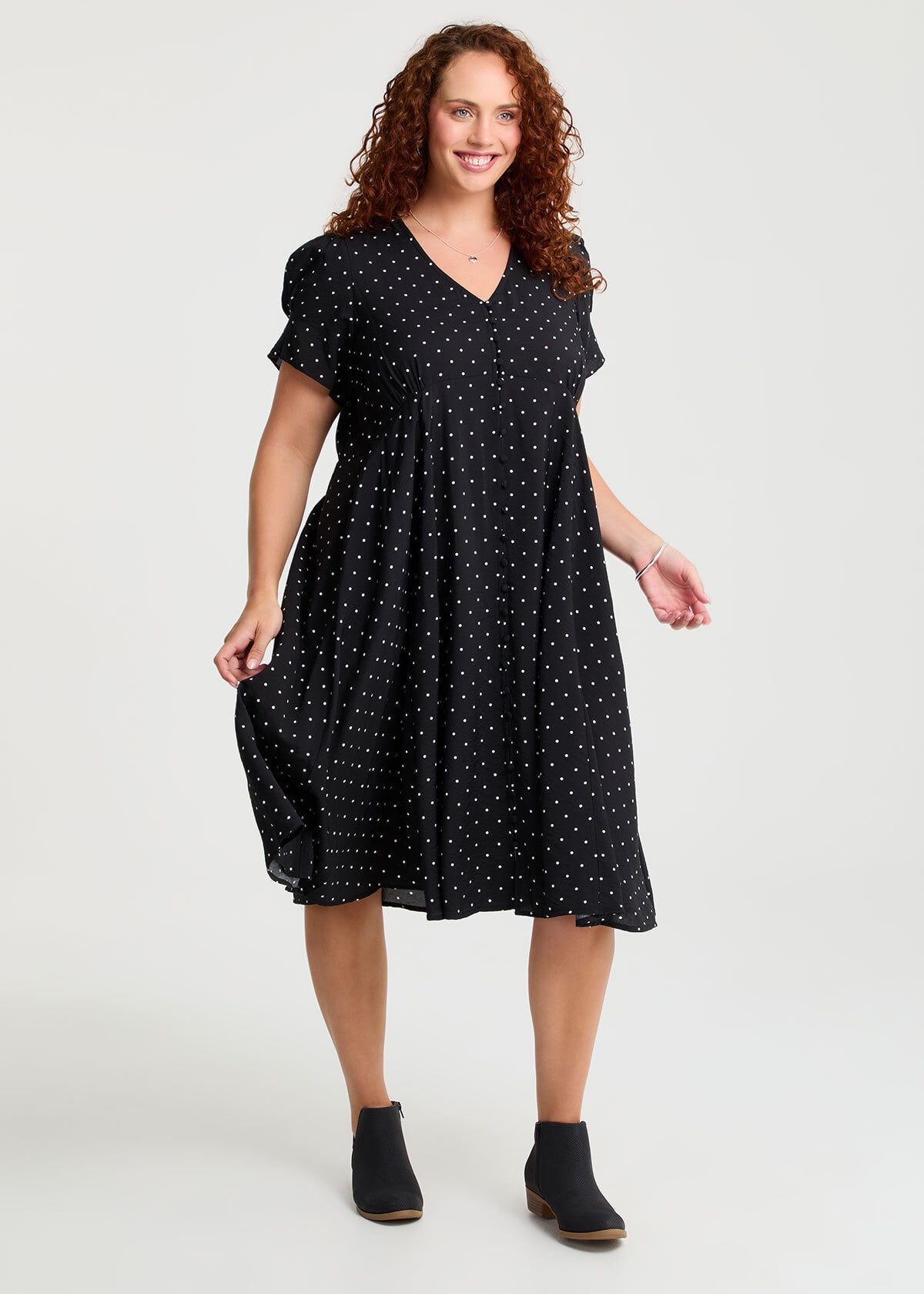 Shop Plus Size Natural Button Through Polka Dot Dress, Spots | Taking ...