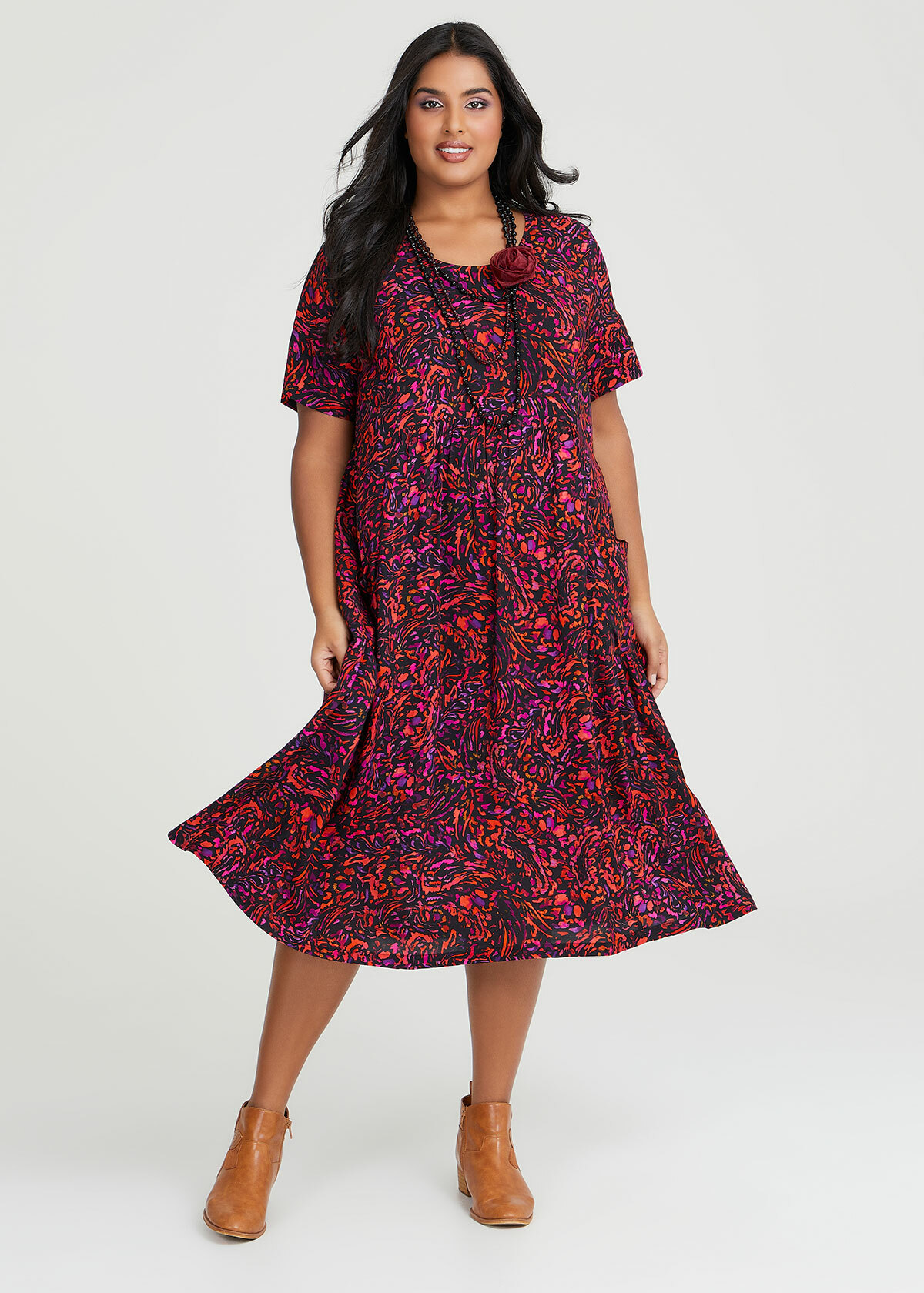 Shop Plus Size Natural Abstract Print Dress in Multi | Taking Shape AU