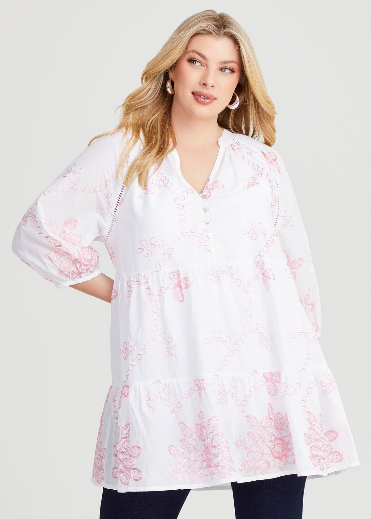 Shop Plus Size Cotton Embroidered Tunic, Pink | Taking Shape AU