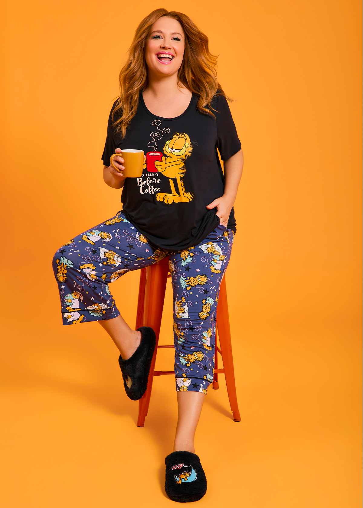 Shop Plus Size Garfield Pyjama Top, Blue | Taking Shape UK