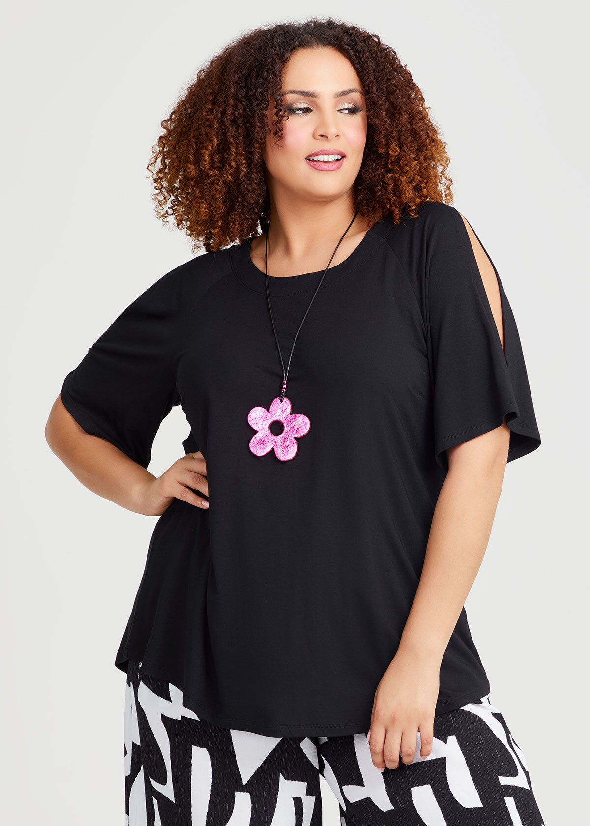 Shop Plus Size Bamboo Boston Cold Shoulder Top in Black | Taking Shape IE