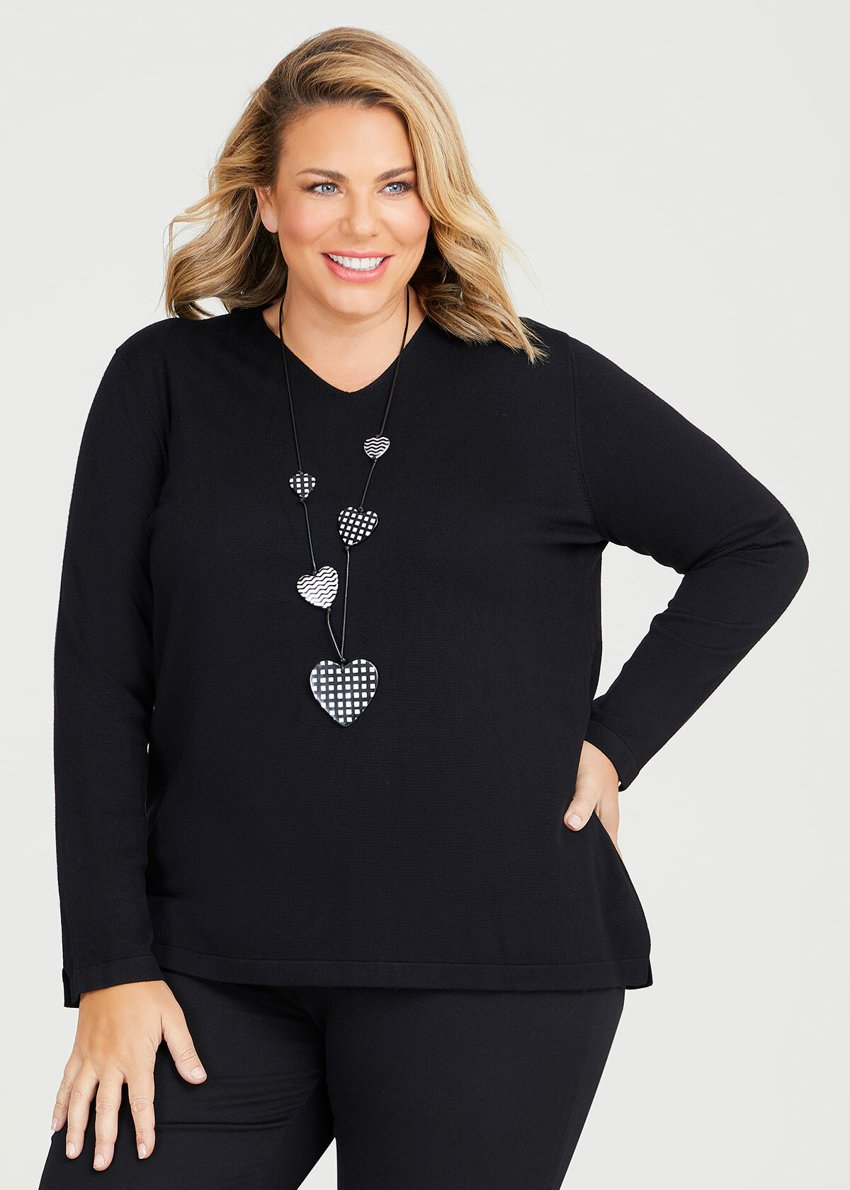 Shop Plus Size V Neck Long Sleeve Jumper, Black | Taking Shape AU