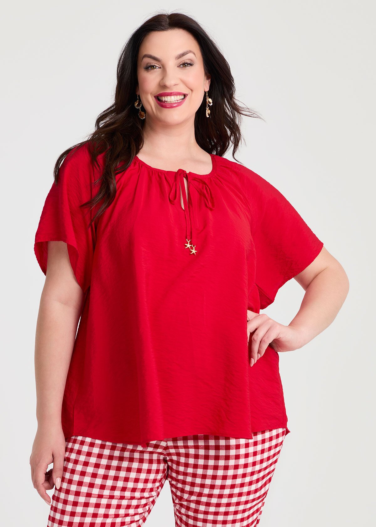 Shop Plus Size Natural Poppy Boho Top, Red | Taking Shape NZ
