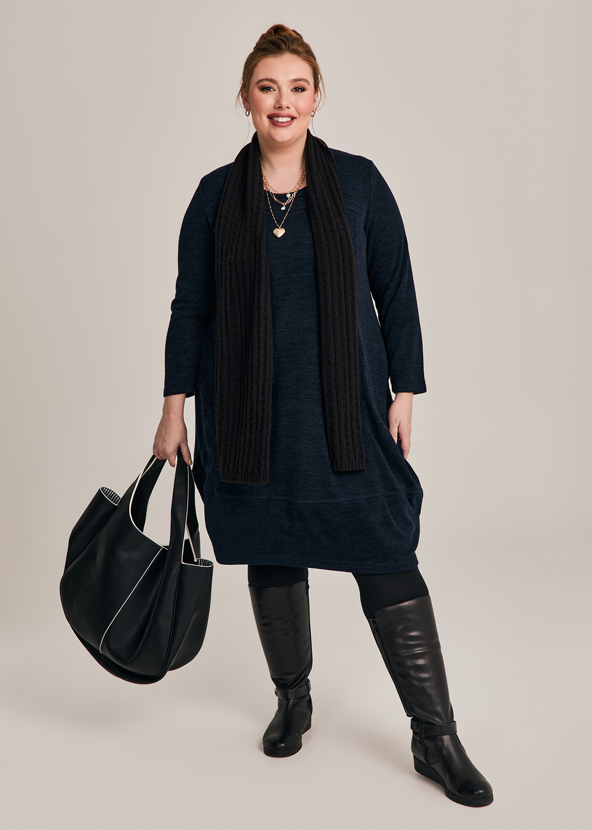 Shop Plus Size Long Sleeve Snug Dress, Navy | Taking Shape AU