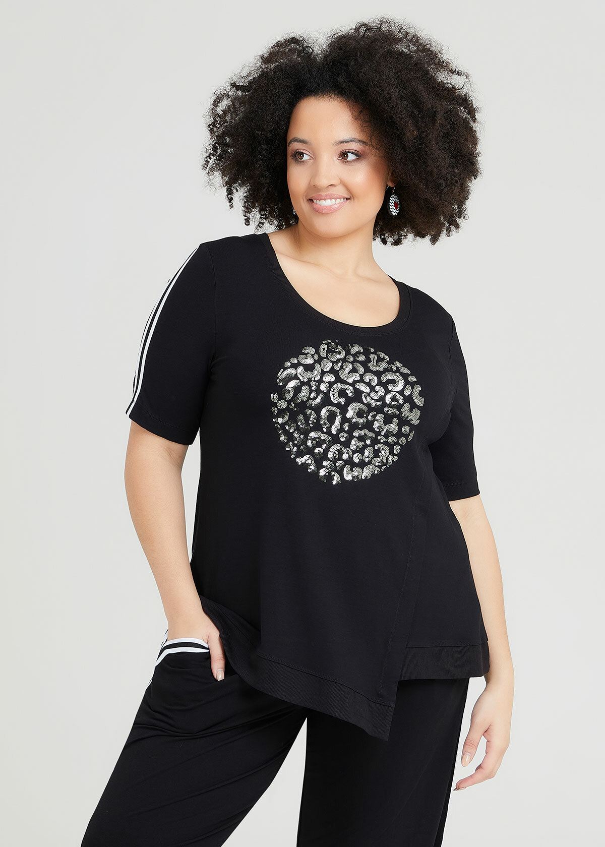 Shop Plus Size Natural Sequin Spot Tunic, Black | Taking Shape AU