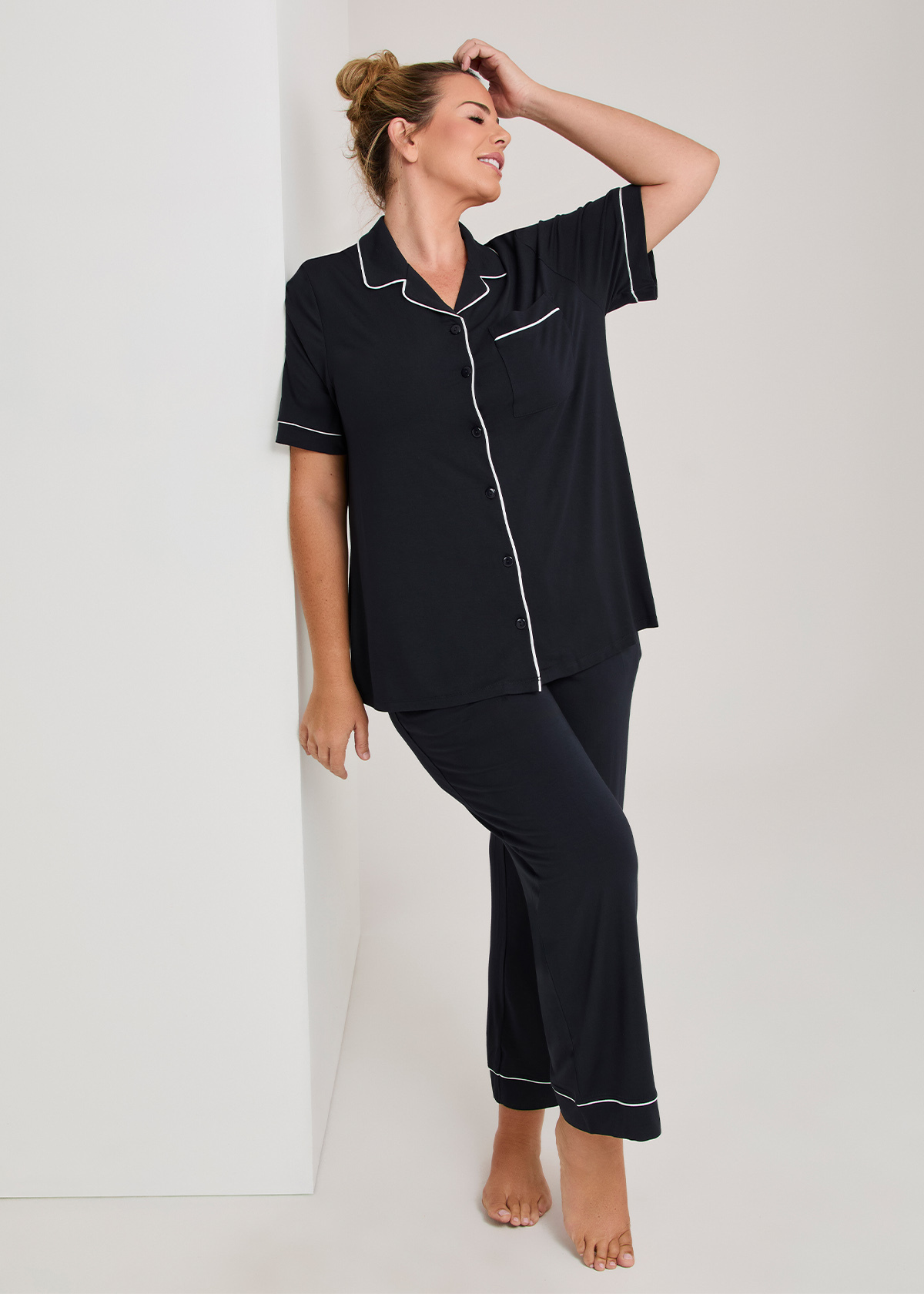 Shop Plus Size Modal Soft Touch Pyjama Top, Navy | Taking Shape AU