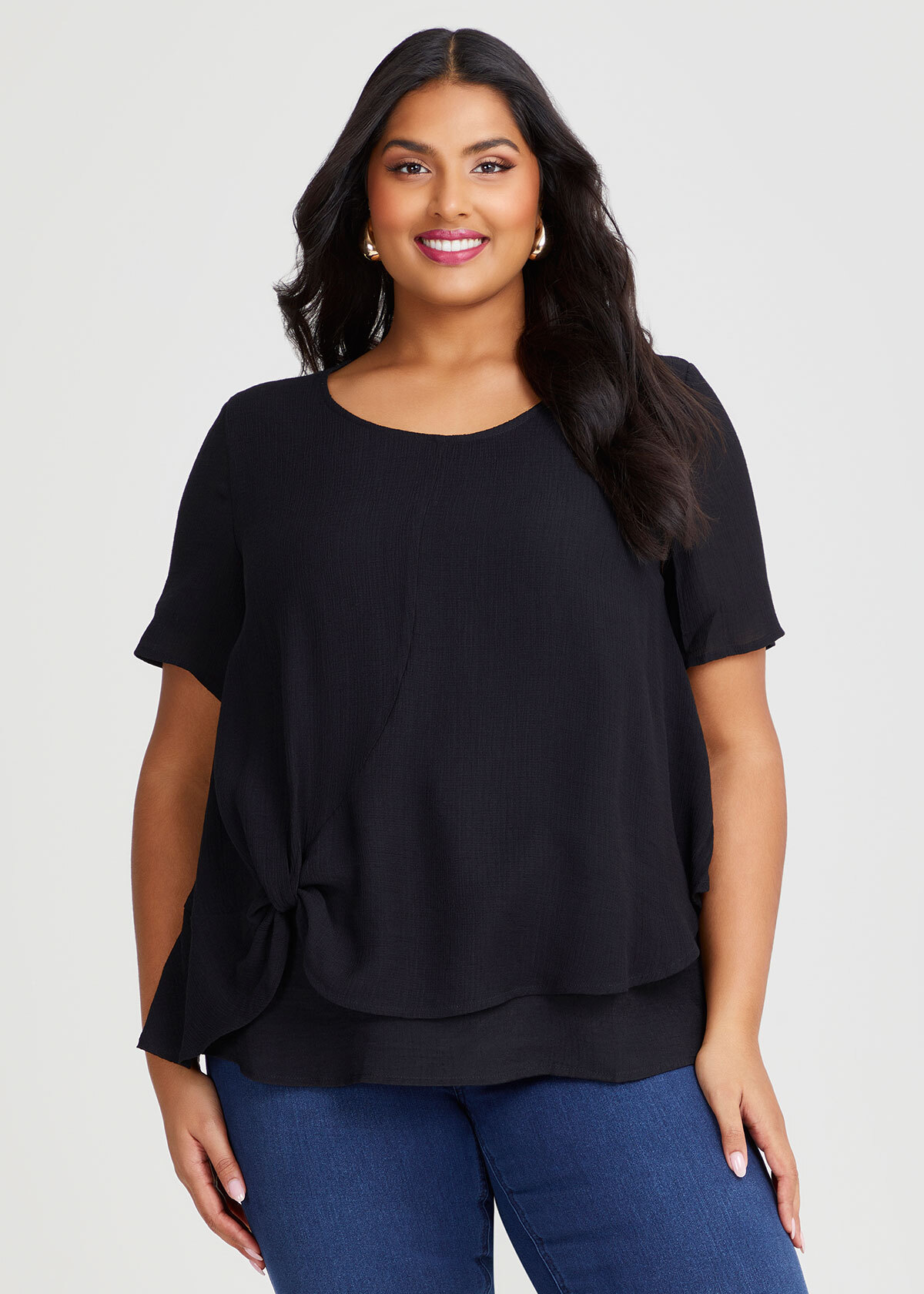 Shop Plus Size Natural Knot Front Top, Black | Taking Shape NZ