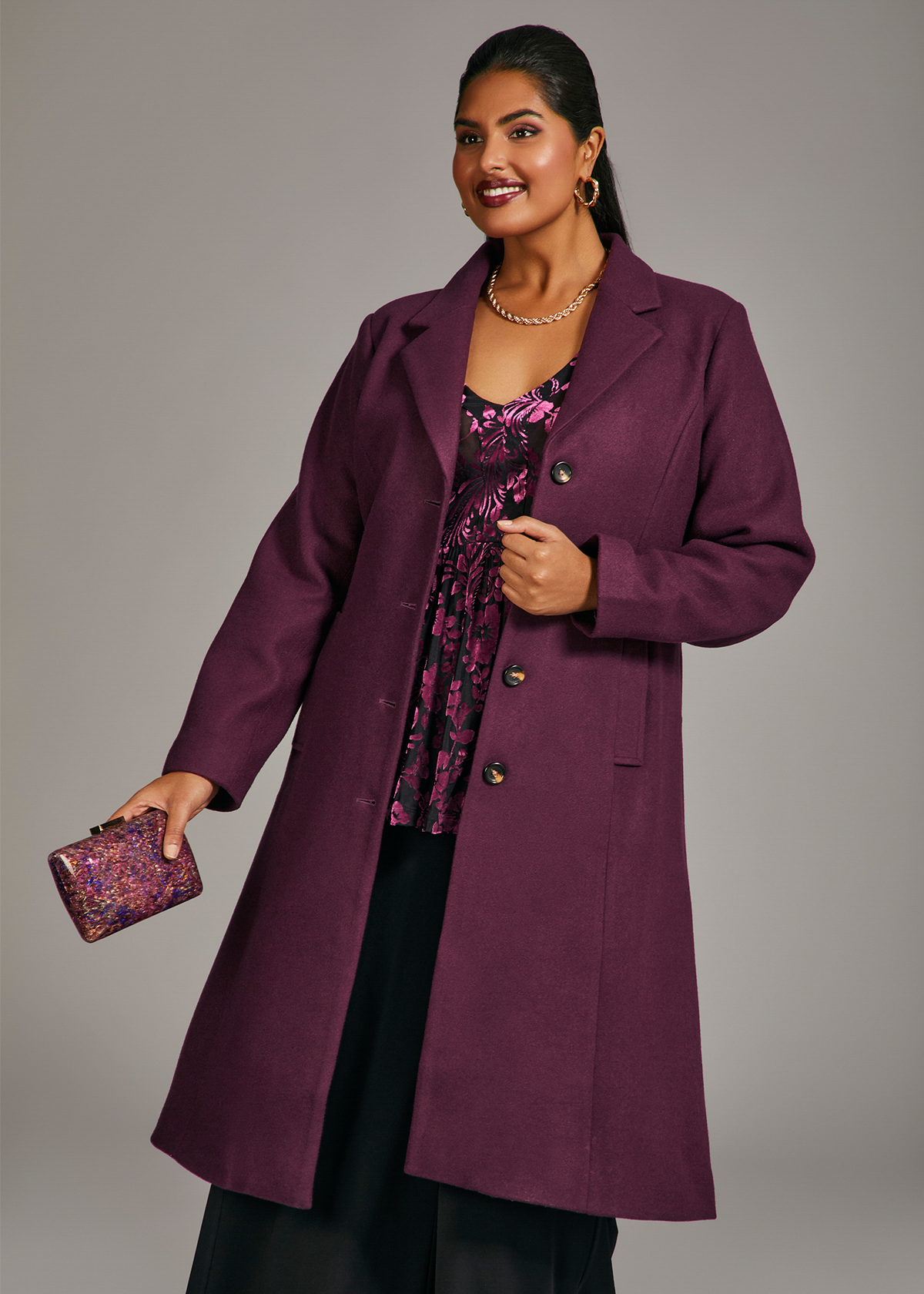 Shop Plus Size Kala Belted Coat, Purple | Taking Shape NZ